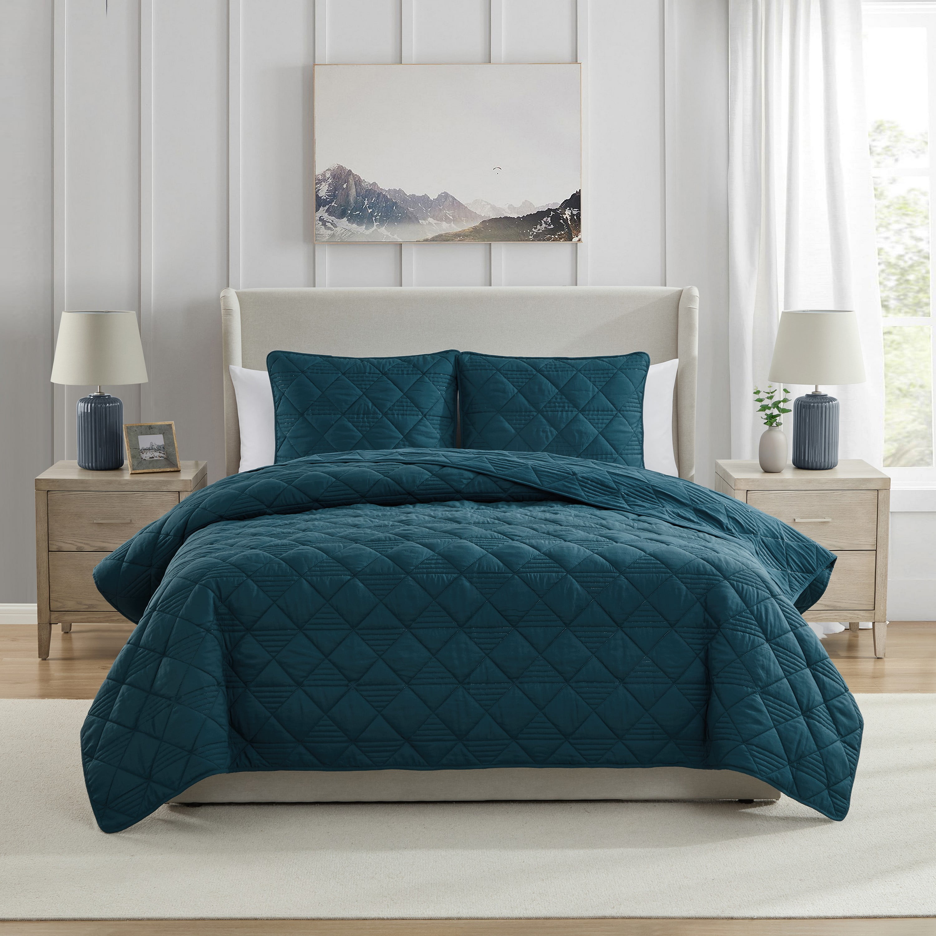 VCNY Lucy King Teal Diamond Pinsonic Quilt Set - Walmart.com