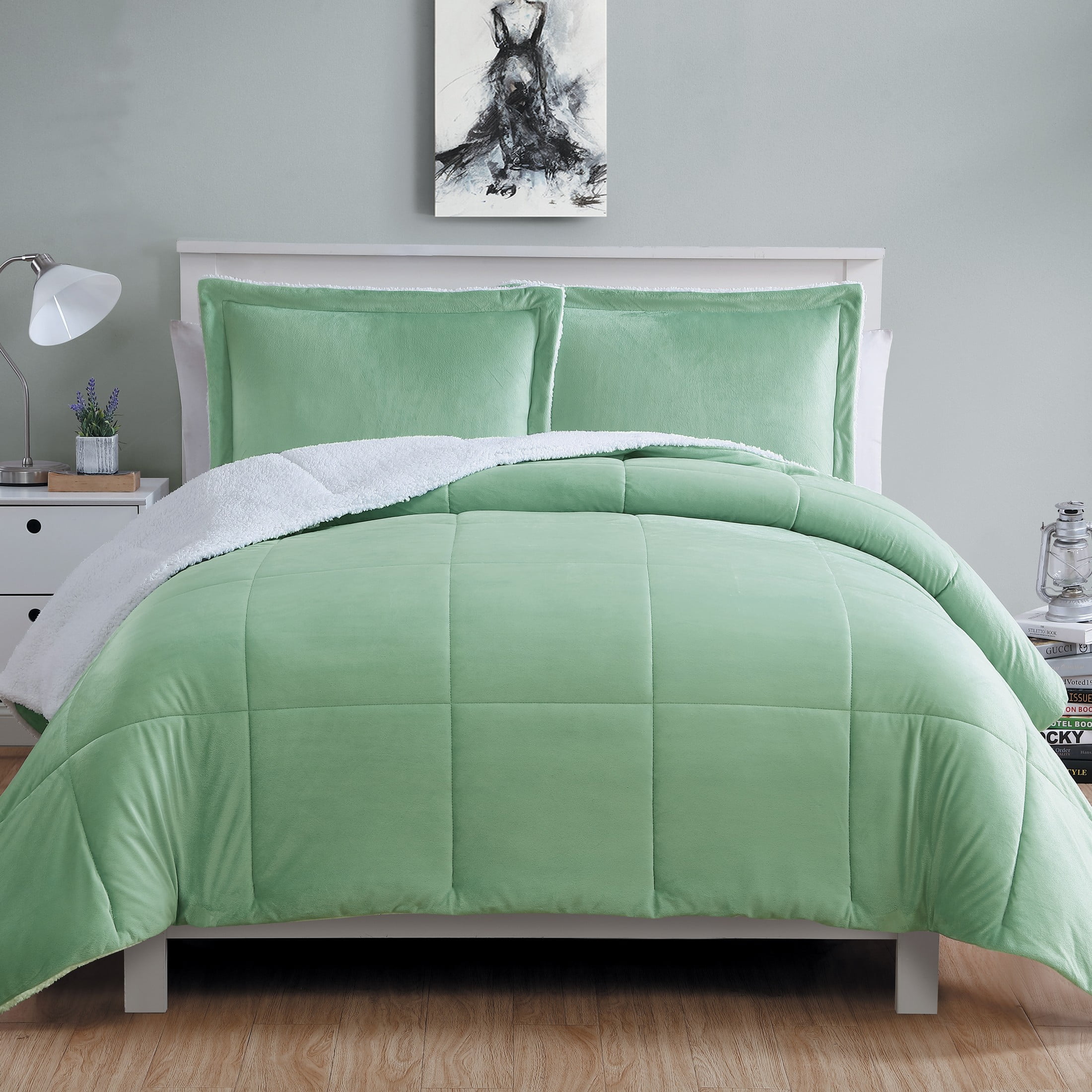 VCNY Home Micromink 2-Piece Green Solid Color Comforter Set, Twin ...