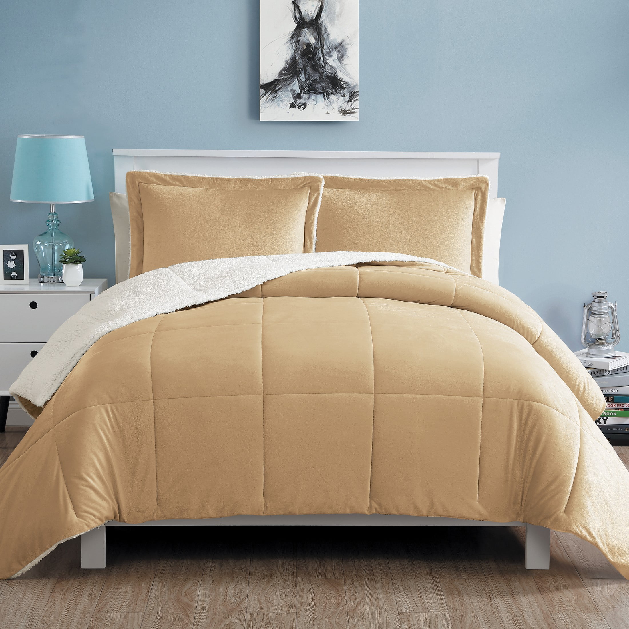VCNY Home Micromink 3-Piece Taupe Solid Color Comforter Set, Queen ...