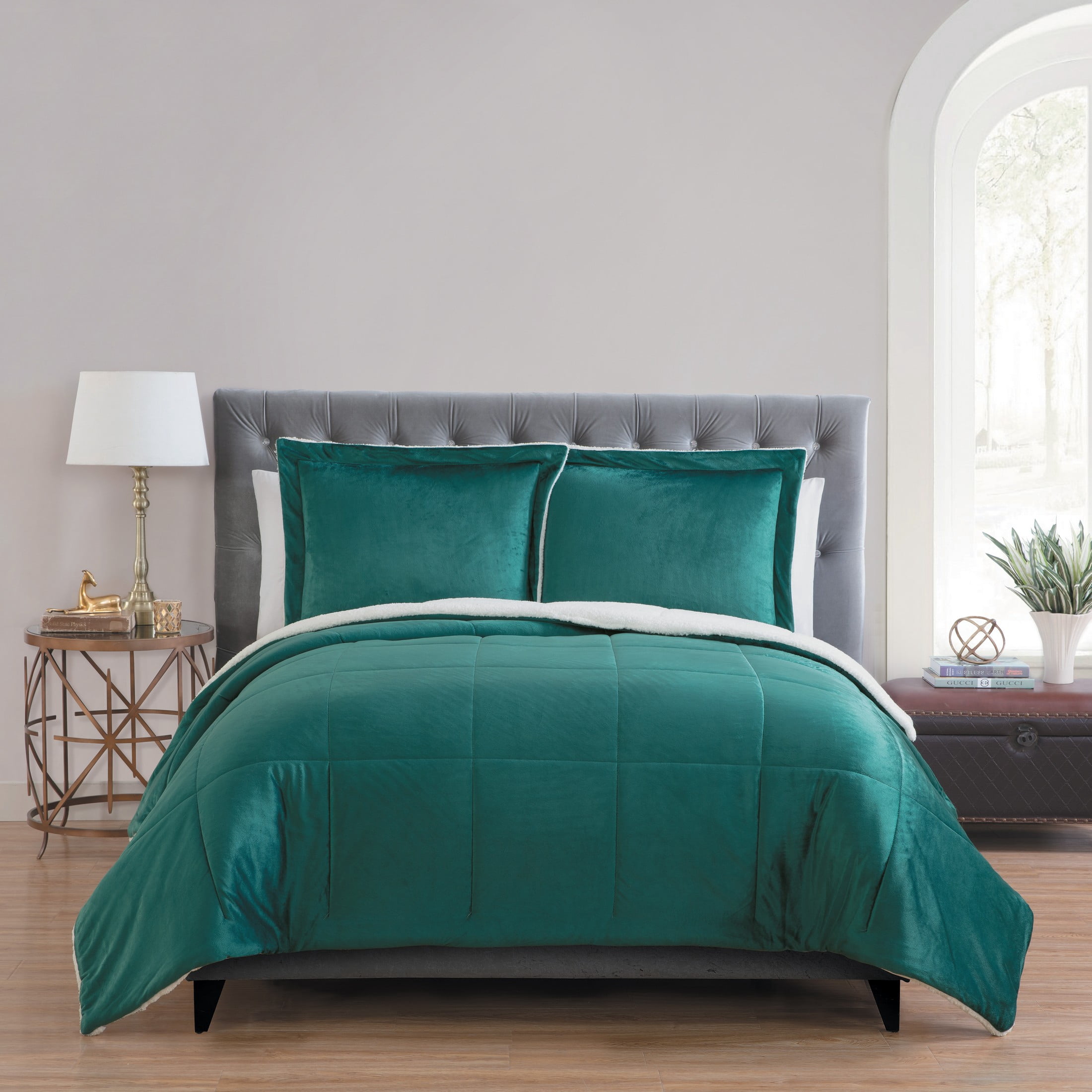 VCNY Home Micromink 3-Piece Teal Solid Color Comforter Set, King, Adult ...