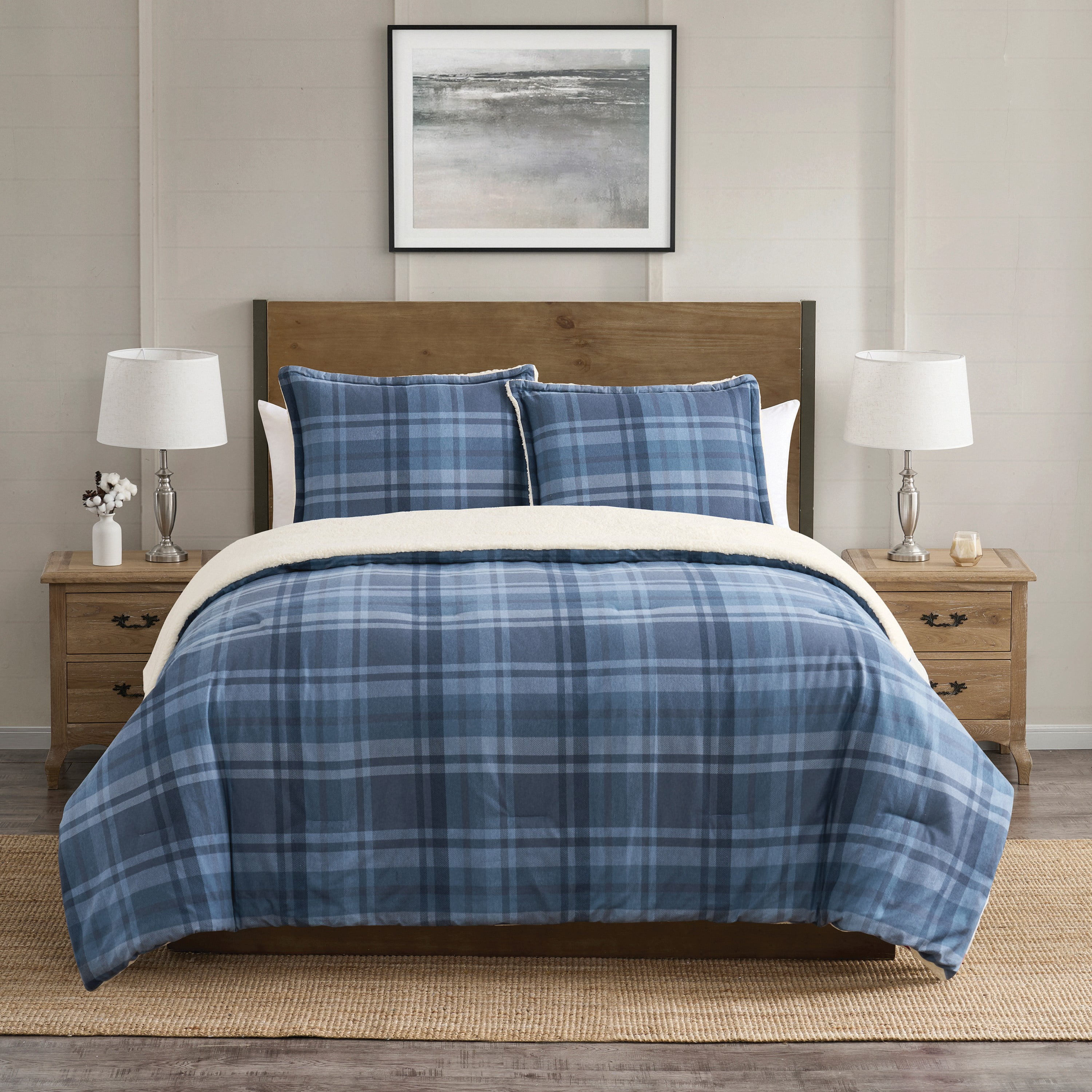 Free Shipping! VCNY Home Plaid Blue Comforter Set Full/Queen Brushed ...