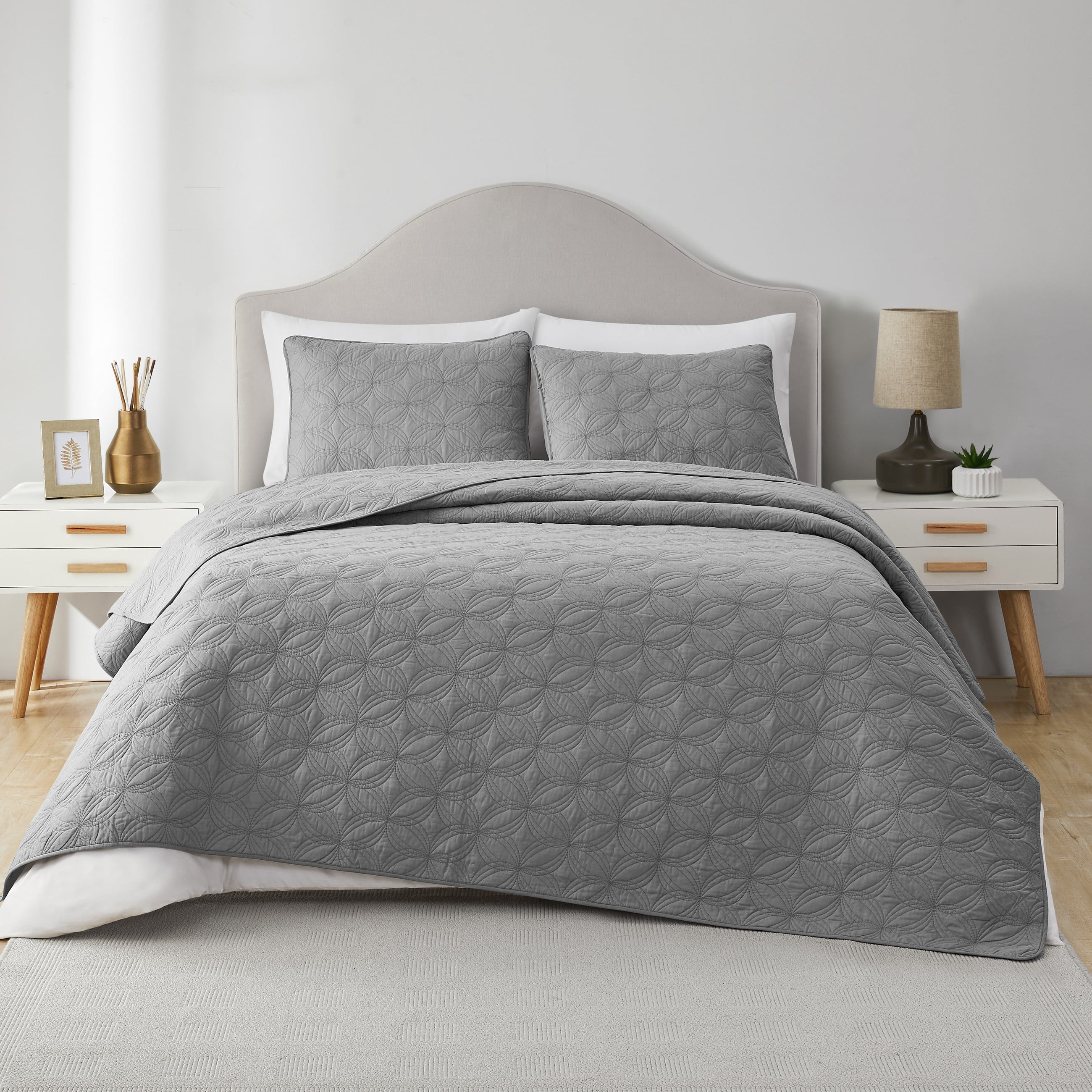 VCNY Home Ring 3-Piece Grey Solid Color Quilt Set, Queen, Adult, Unisex ...