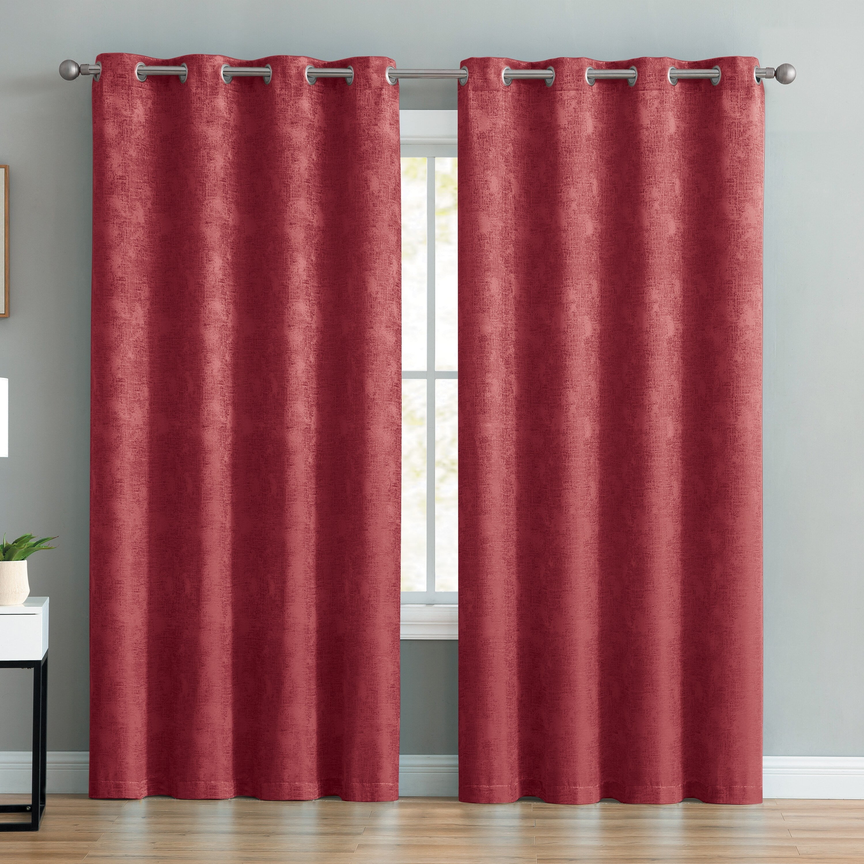 VCNY Home Rosalie Red Tonal Grommet Jacquard Curtain Panel, 55" x 90 ...
