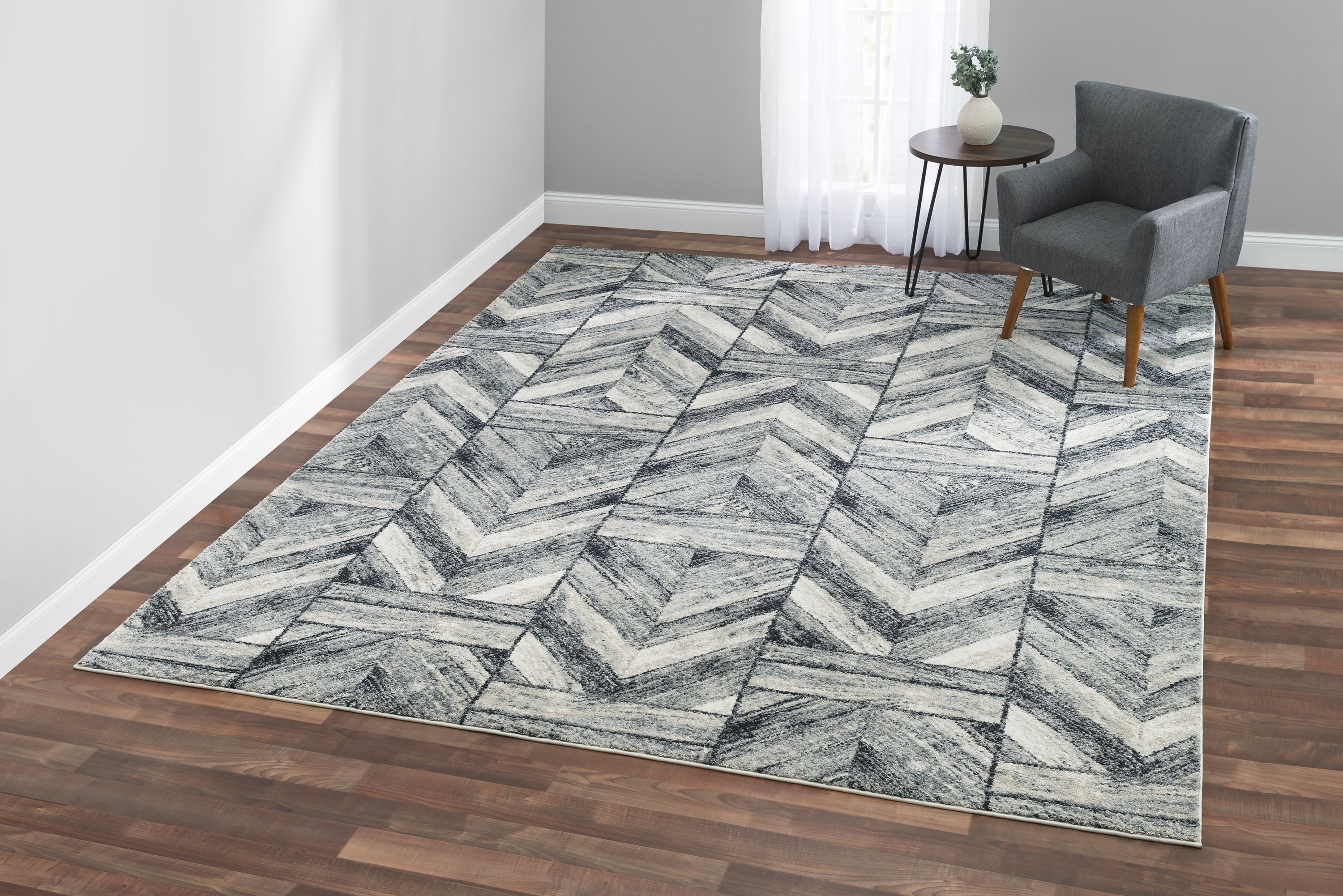 VCNY Home Ryder Modern Grey Ivory Blue Geometric Frise Area Rug, 8' x ...