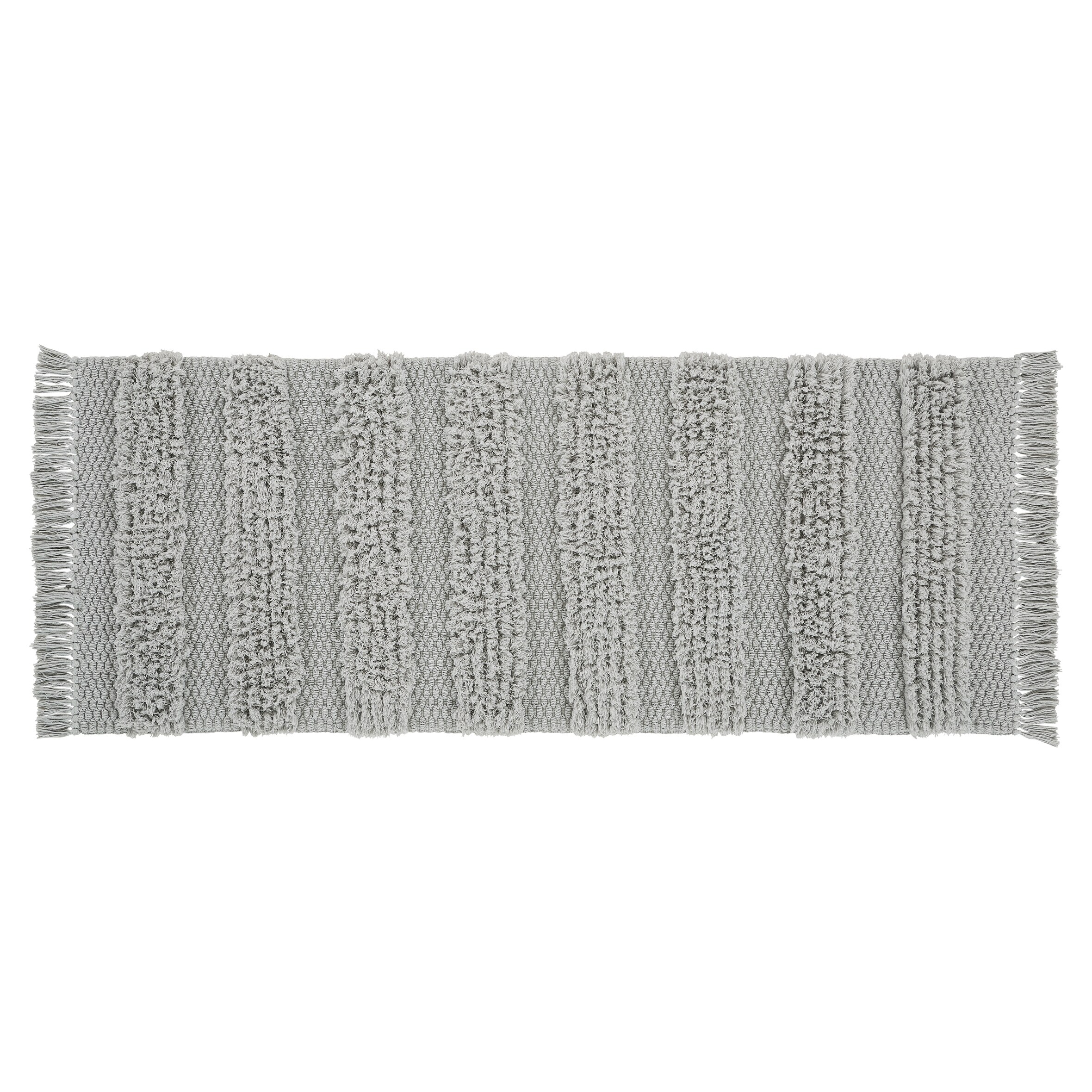 VCNY Home Savannah Fringe Grey Stripe Cotton Blend Bath Runner Rug, 24 ...
