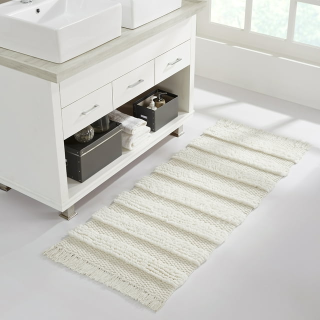 VCNY Home Savannah Stripe White Cotton Blend Bath Runner Rug, 24" x 60 ...