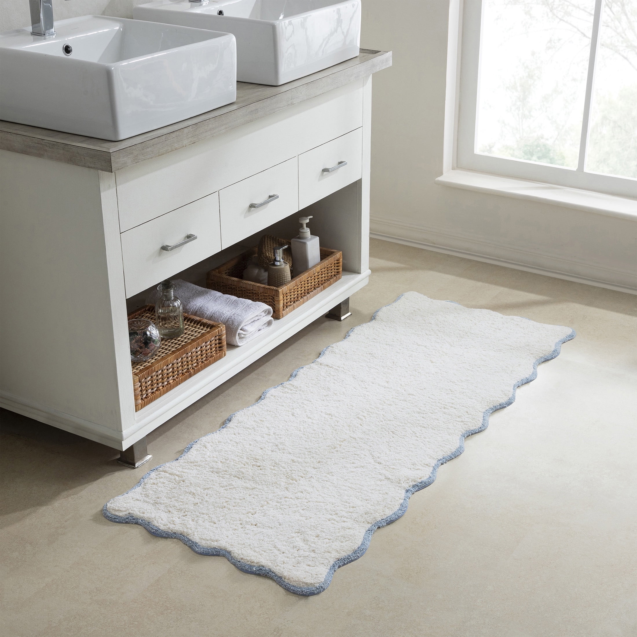 VCNY Home Scallop Dusty Blue Cotton Bath Rug Runner, 24" x 60 ...