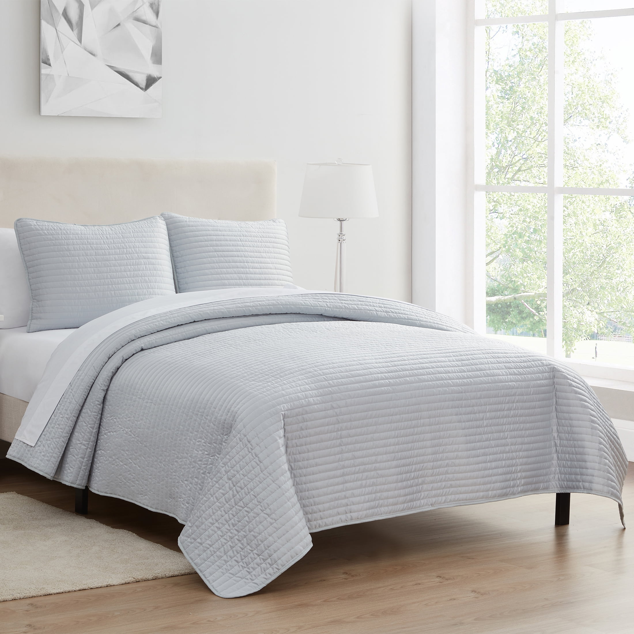 VCNY Home Serenity 3-Piece Grey Textured Stripe Quilt Set, King, Adult ...