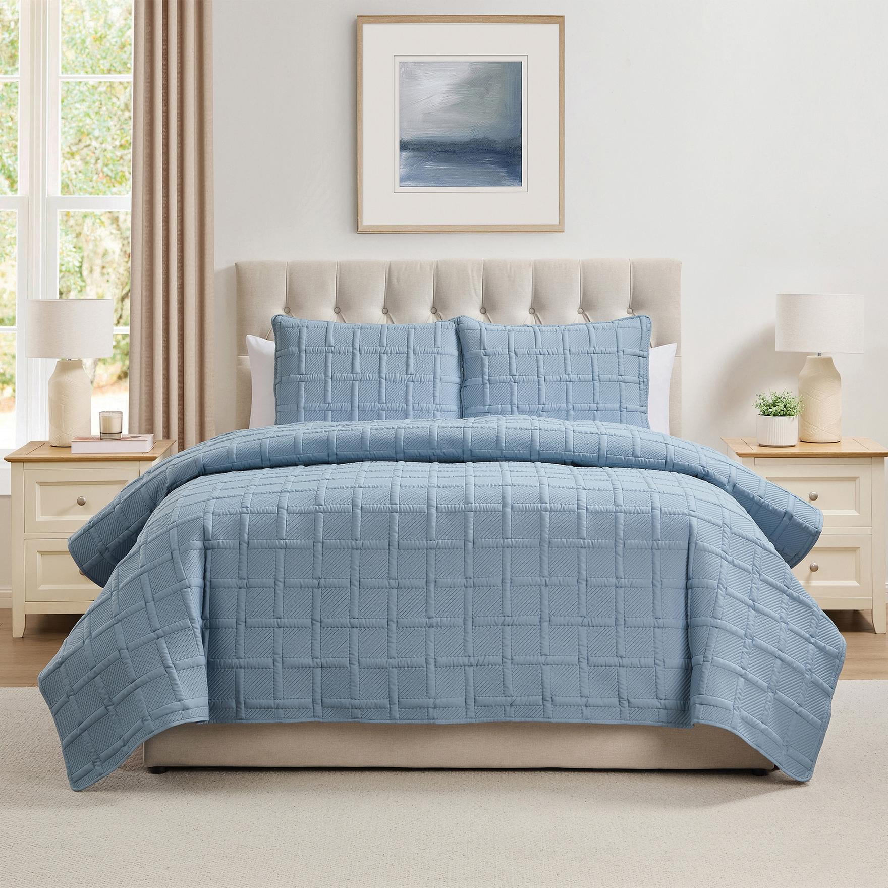 VCNY Home Solid 3-Piece Square Pinsonic Textured Quilt Set - Walmart.com