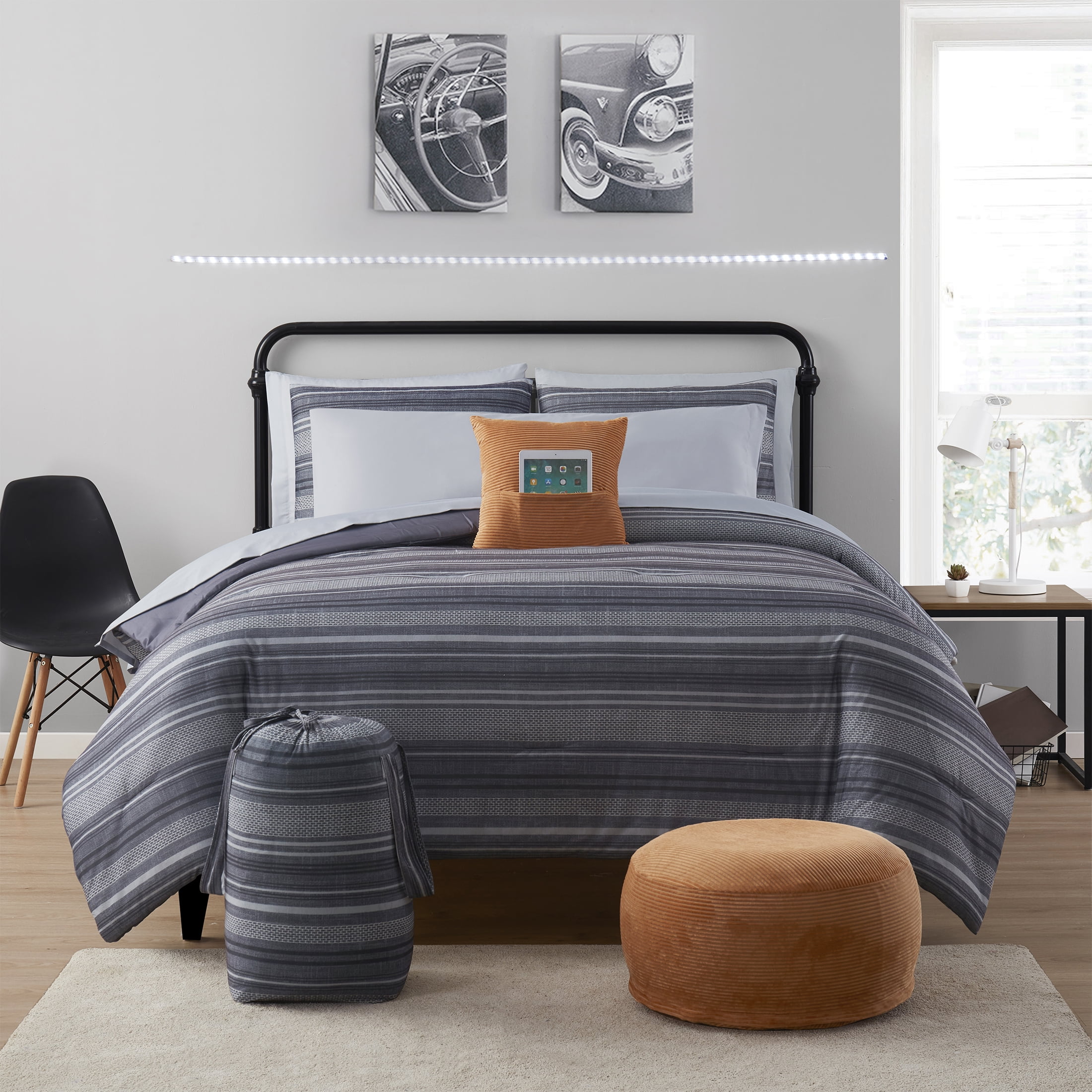 VCNY Home Ultimate Bedding Bundle 12-Piece Grey Striped Bed in a Bag ...