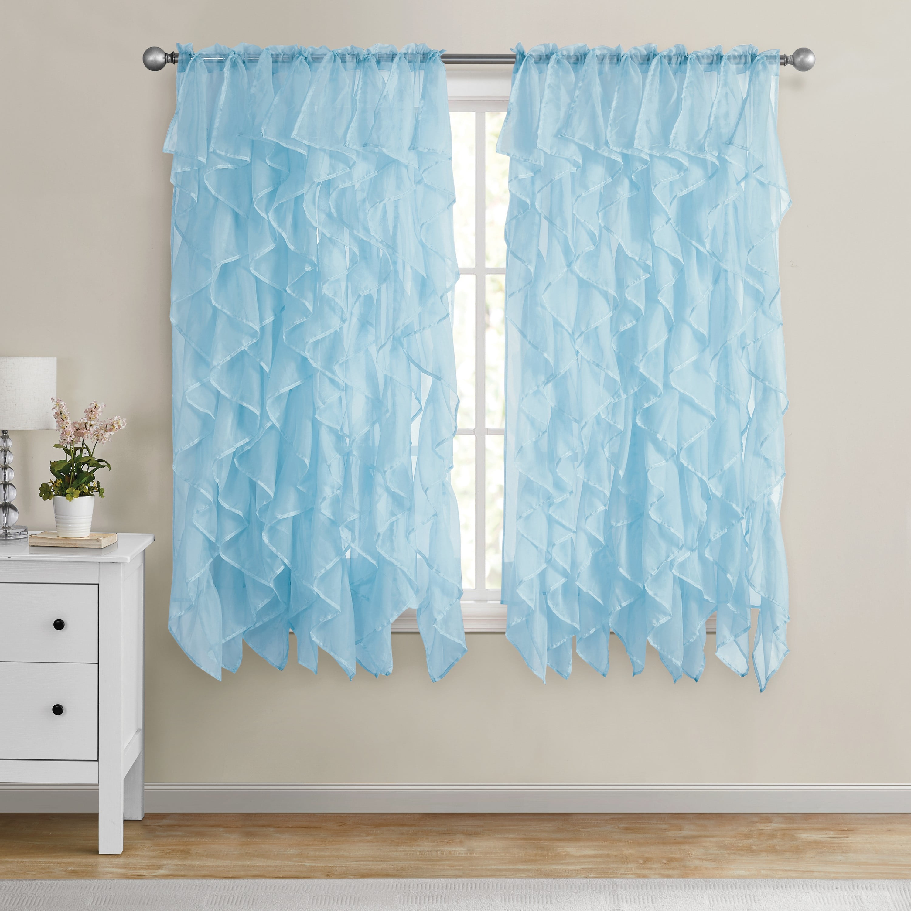 VCNY Home Waterfall Turquoise Ruffle Sheer Curtain 50 x 63 - Walmart.com