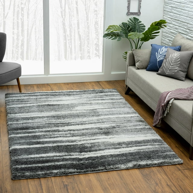 VCNY Home Welford Modern Abstract Striped Shag Area Rug, 5' x 7 ...