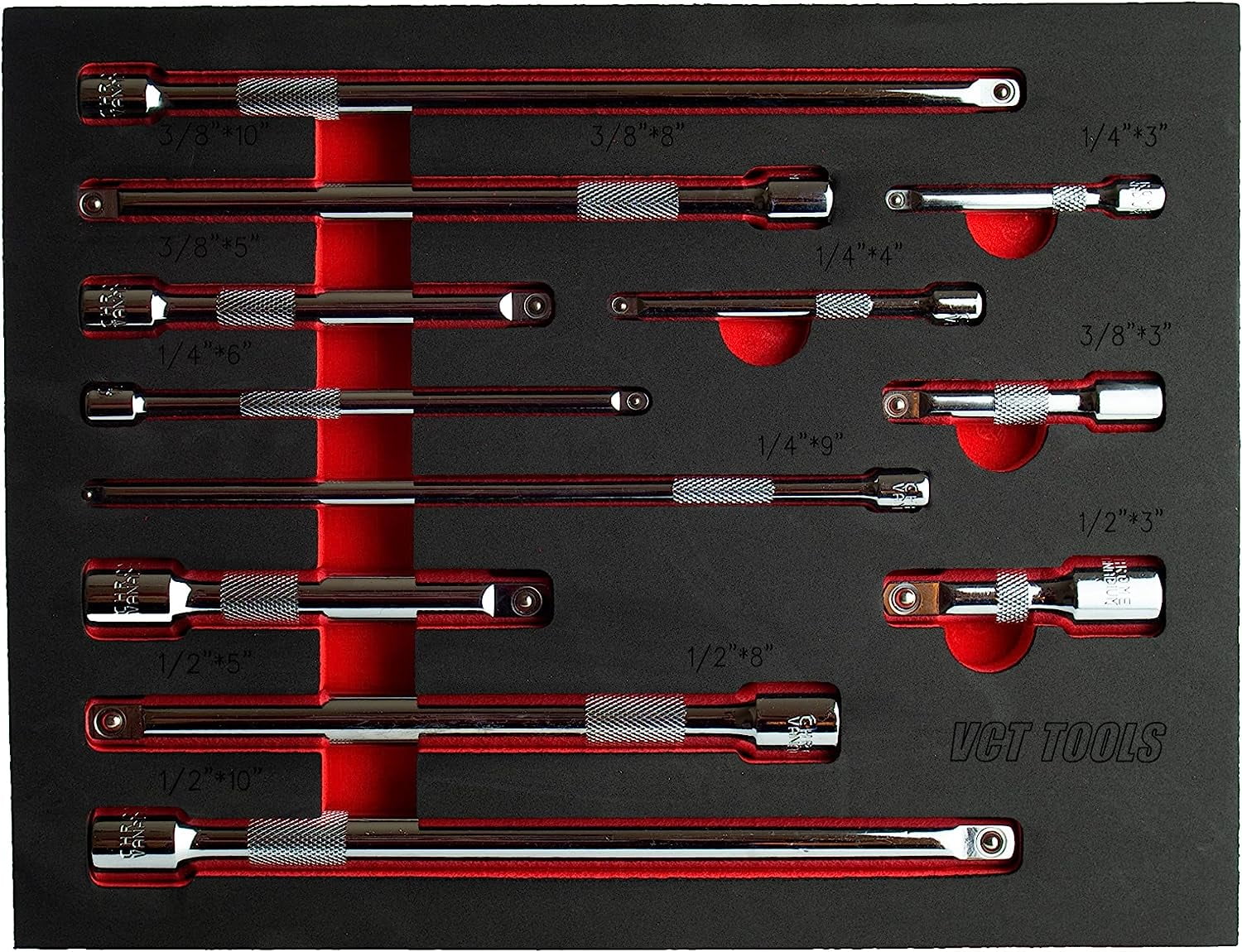 VCT 12pc Extension Bar Set, 1/4", 3/8" and 1/2" Drive Socket Extension ...