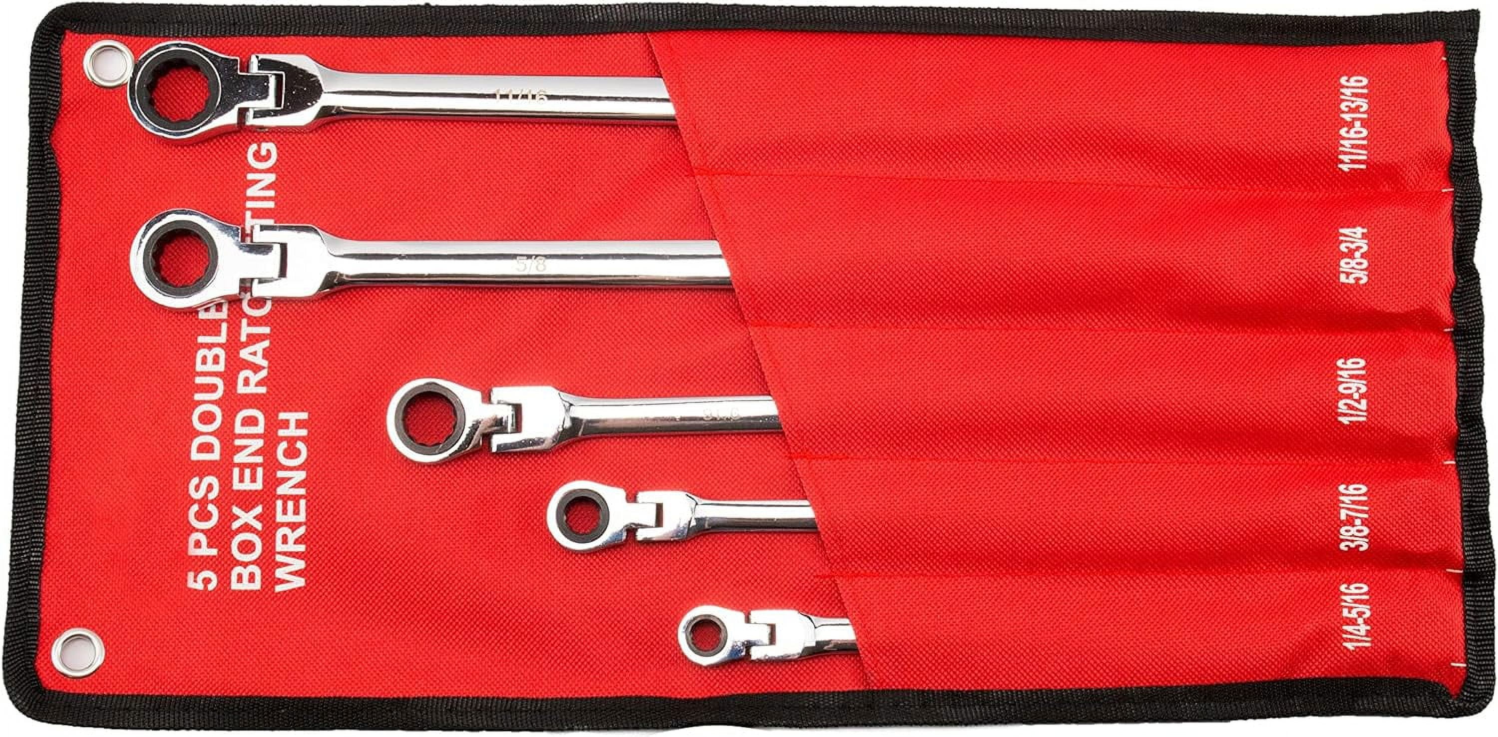 VCT 5pc Flex-Head Double Box End Ratcheting Wrenches CrV XL Design SAE ...