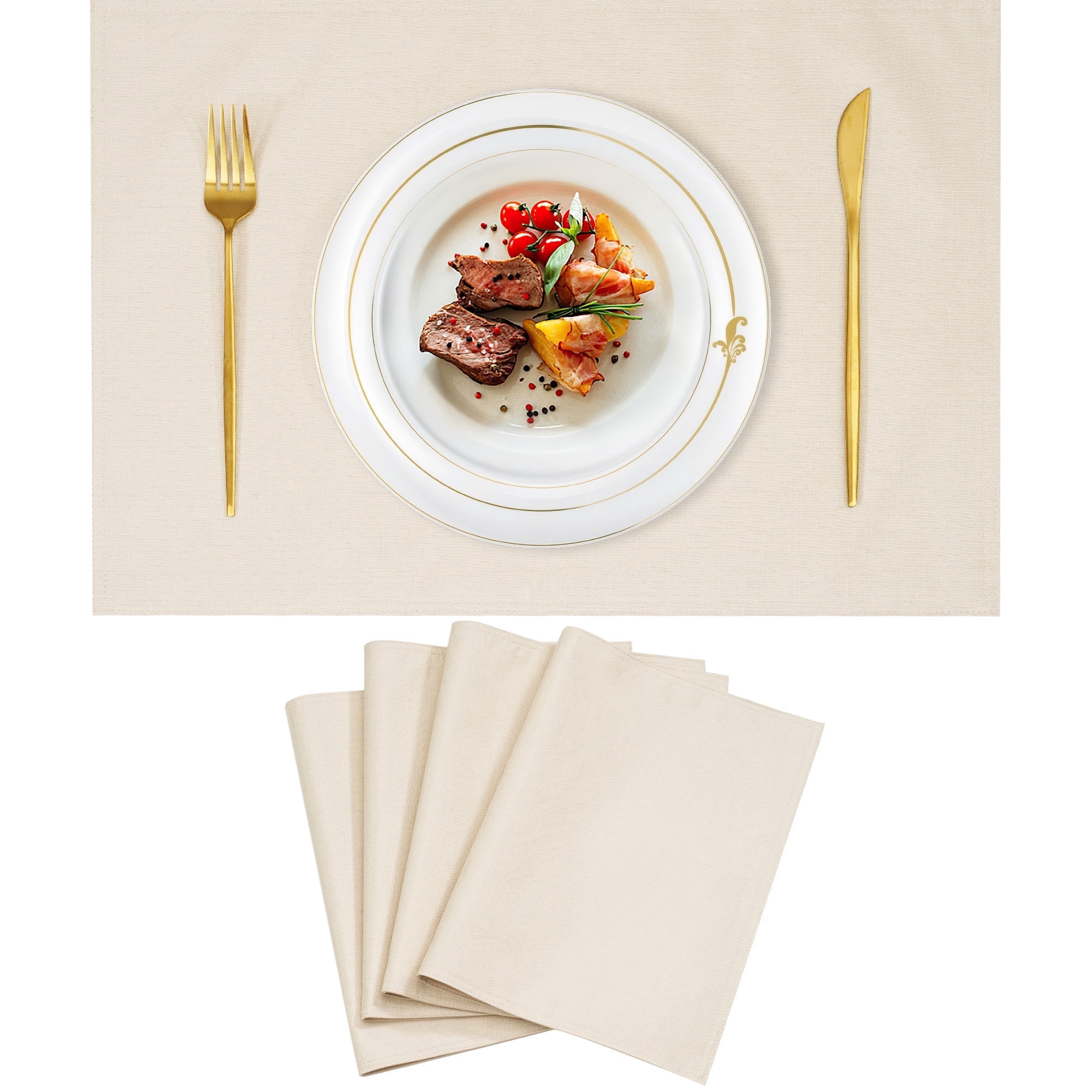 VCVCOO Beige Placemats Set of 4 - Heat Resistant Non-Slip Cloth Place ...