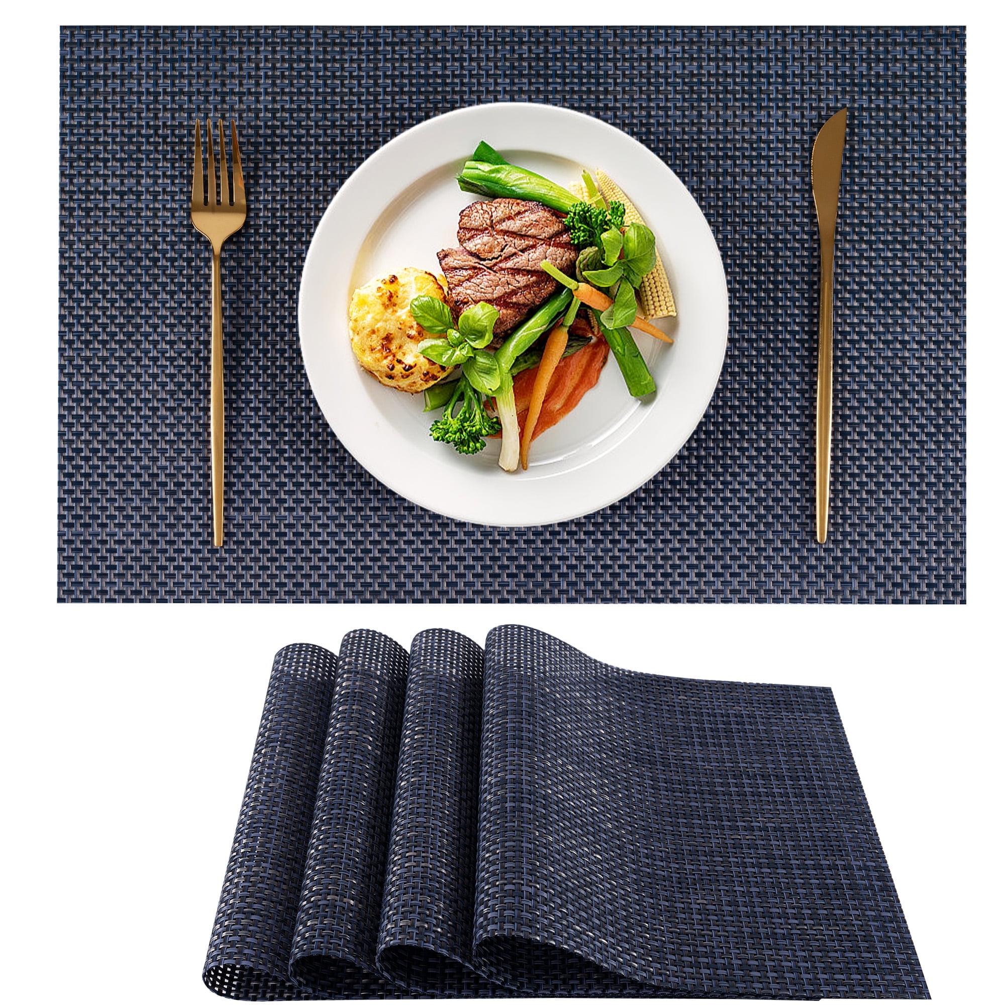 VCVCOO Blue Placemats Set of 4 - Washable Plastic/Vinyl Woven Placemats ...
