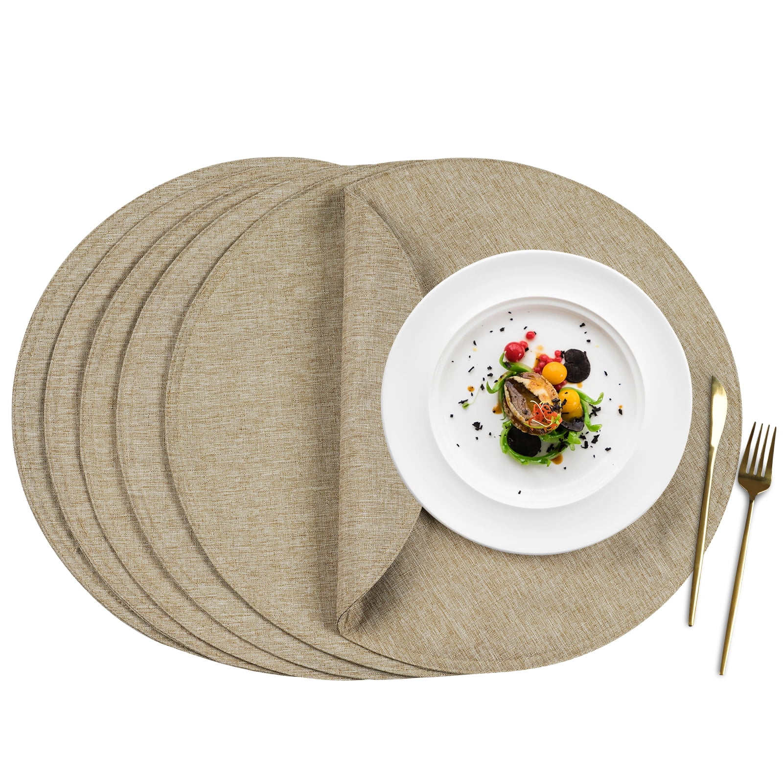 VCVCOO Cloth Placemats Set of 6, Round Farmhouse Thick Linen Fabric ...