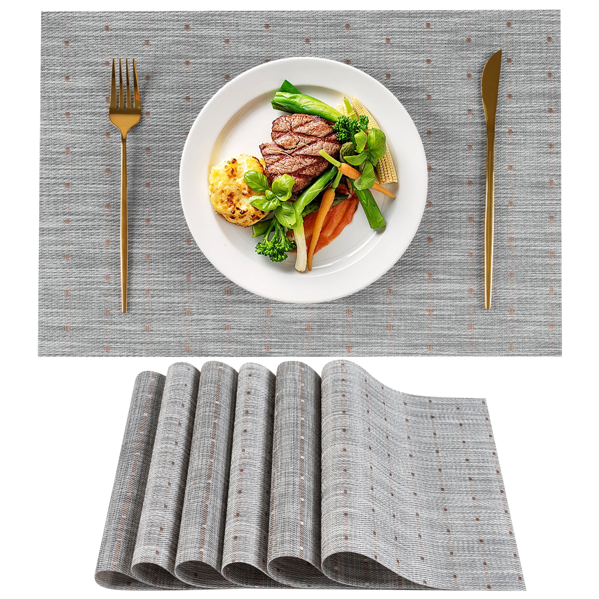 VCVCOO Gray Placemats Set of 6 - Easy Clean Washable Vinyl Placemats ...