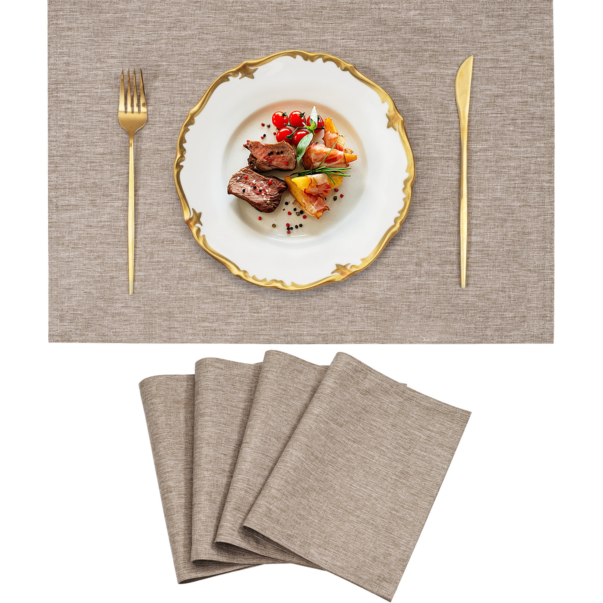 VCVCOO Linen Placemats Set of 4, Heat Resistant Dining Table Cloth ...