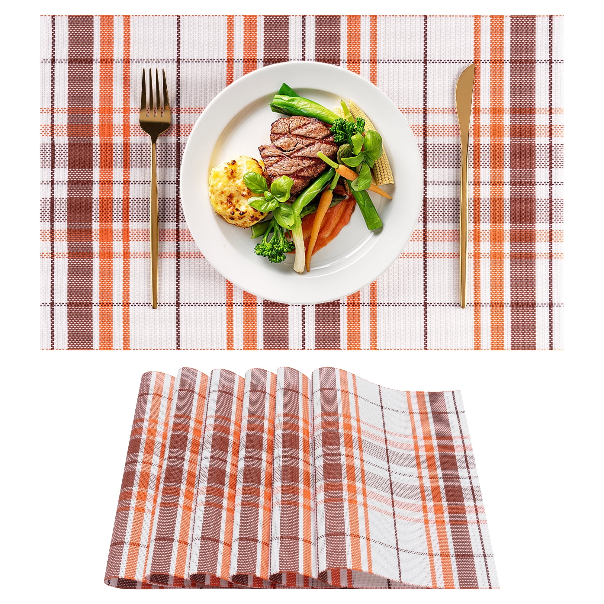 VCVCOO Plaid Fall Placemats Set of 6, Wipeable Washable Halloween ...