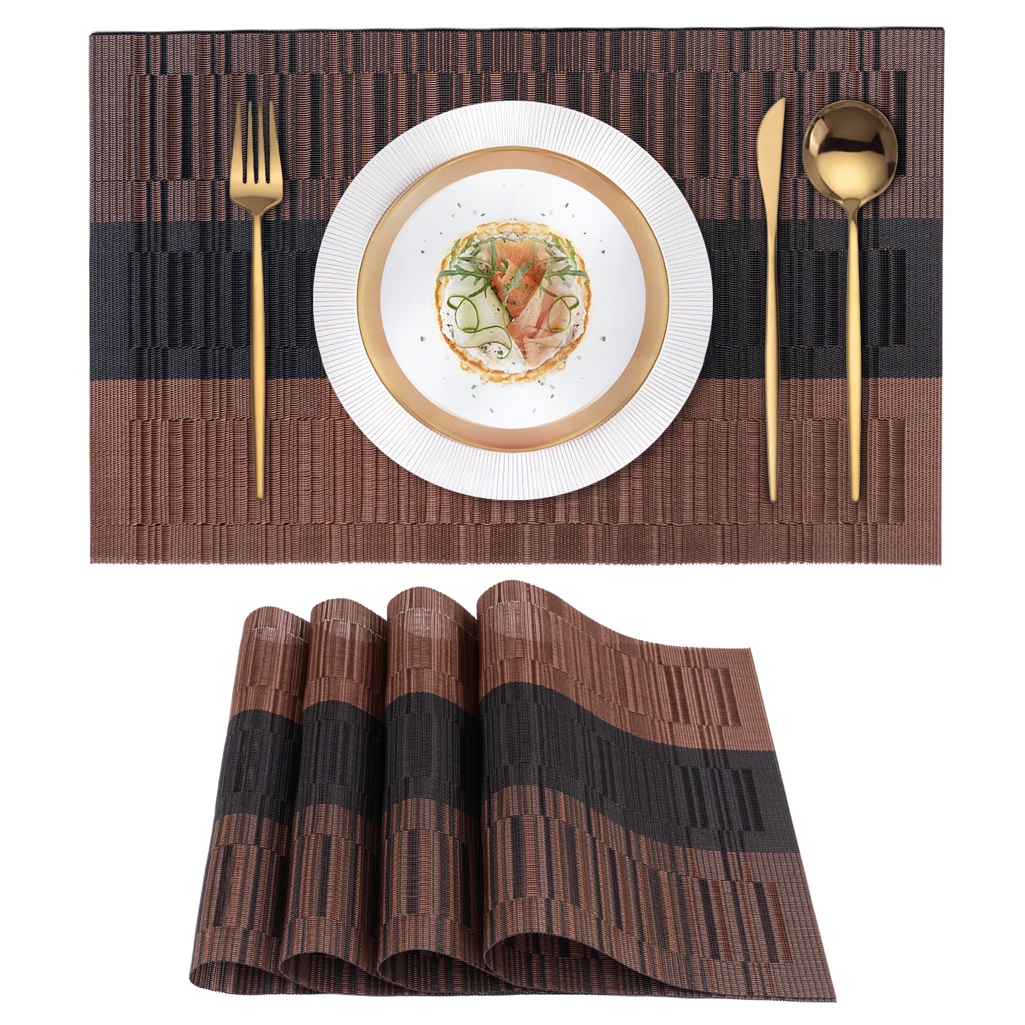 "VCVCOO Placemats Set of 4, Washable PVC Dining Table Mats, Brown ...