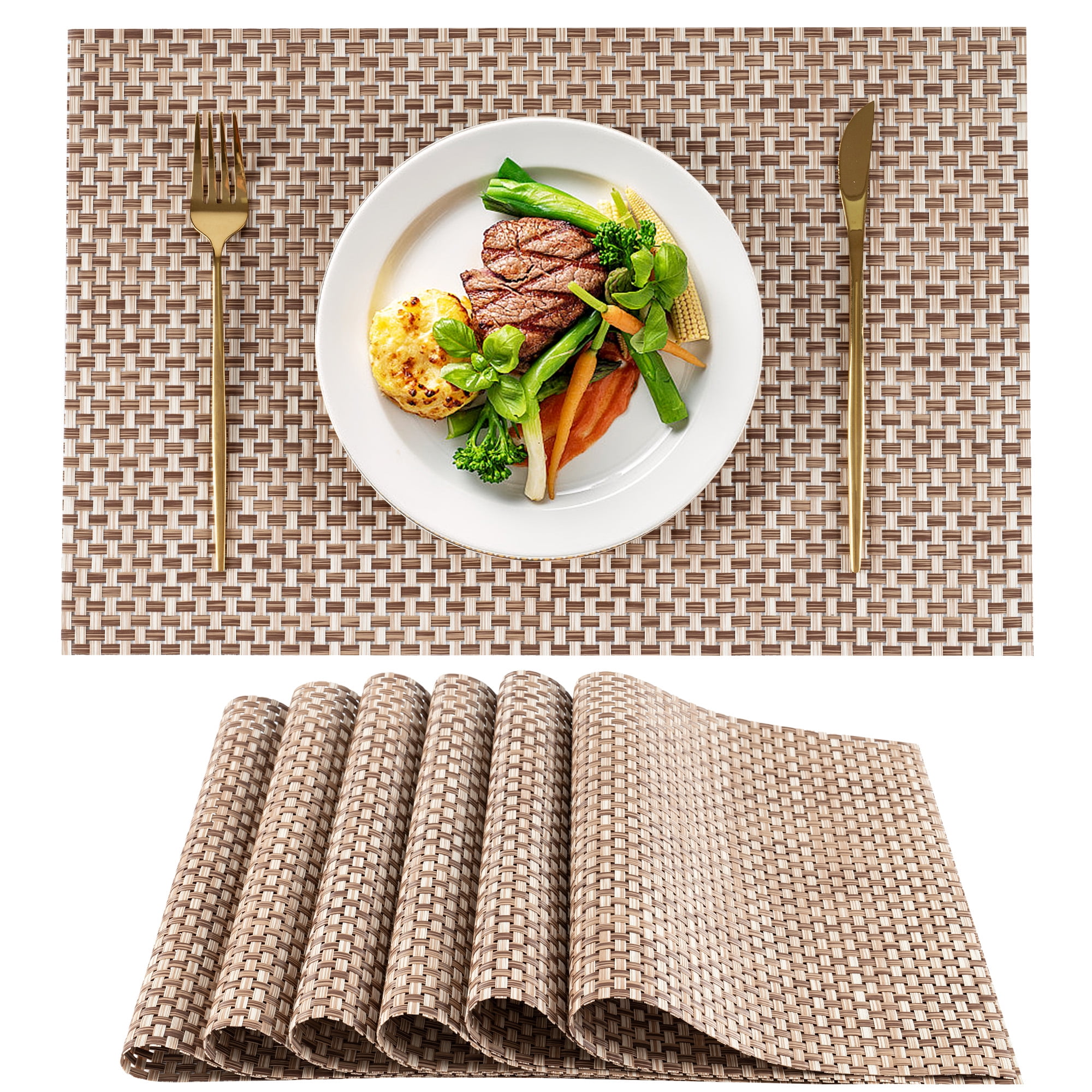 VCVCOO, Placemats, 6 pcs, Washable Woven Vinyl Rectangular 12"x18 ...