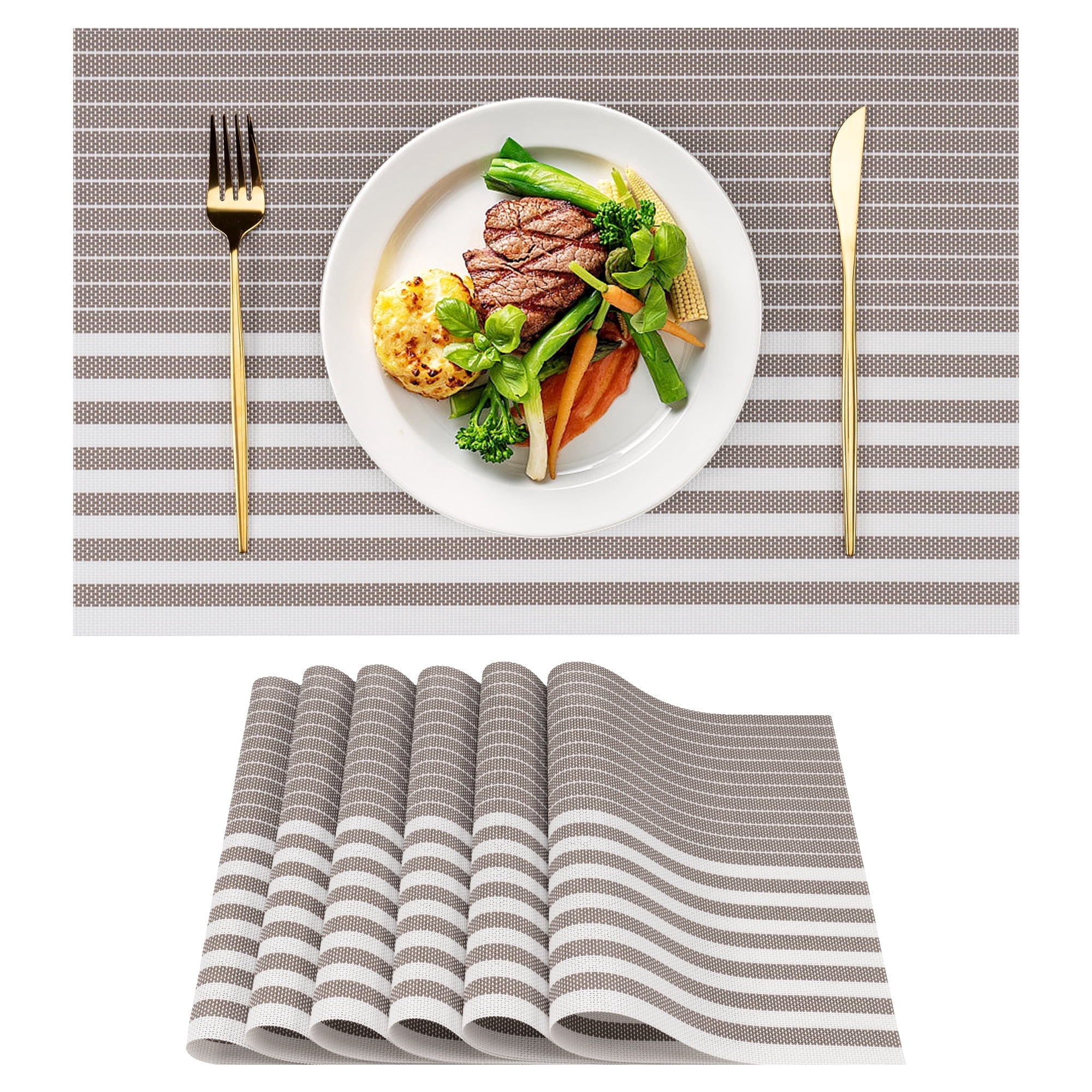 VCVCOO Placemats Set of 6, Woven Vinyl Table Placemats, Non-Slip Heat ...