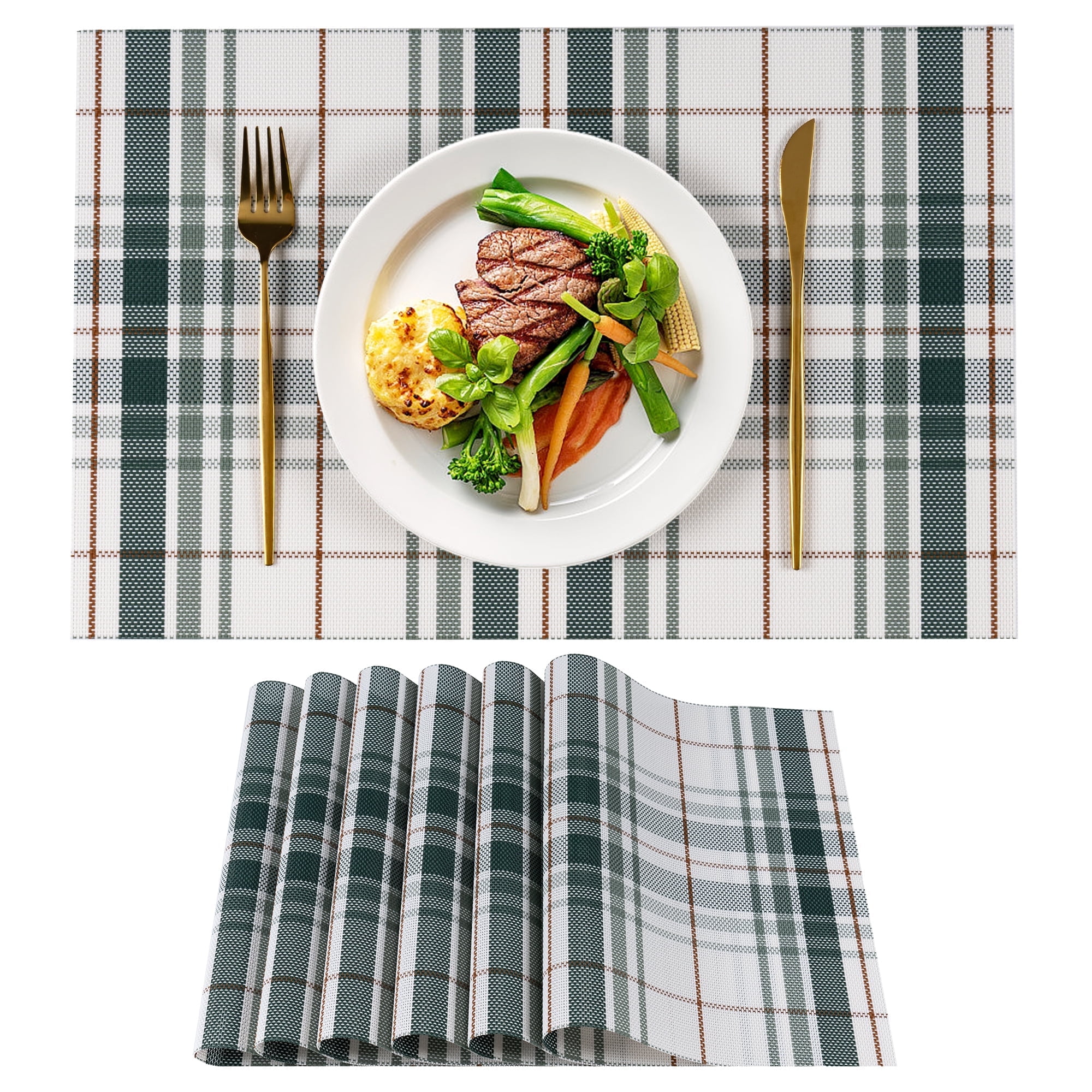 VCVCOO Plaid Placemats Set of 6, Heat Resistant Vinyl Christmas ...
