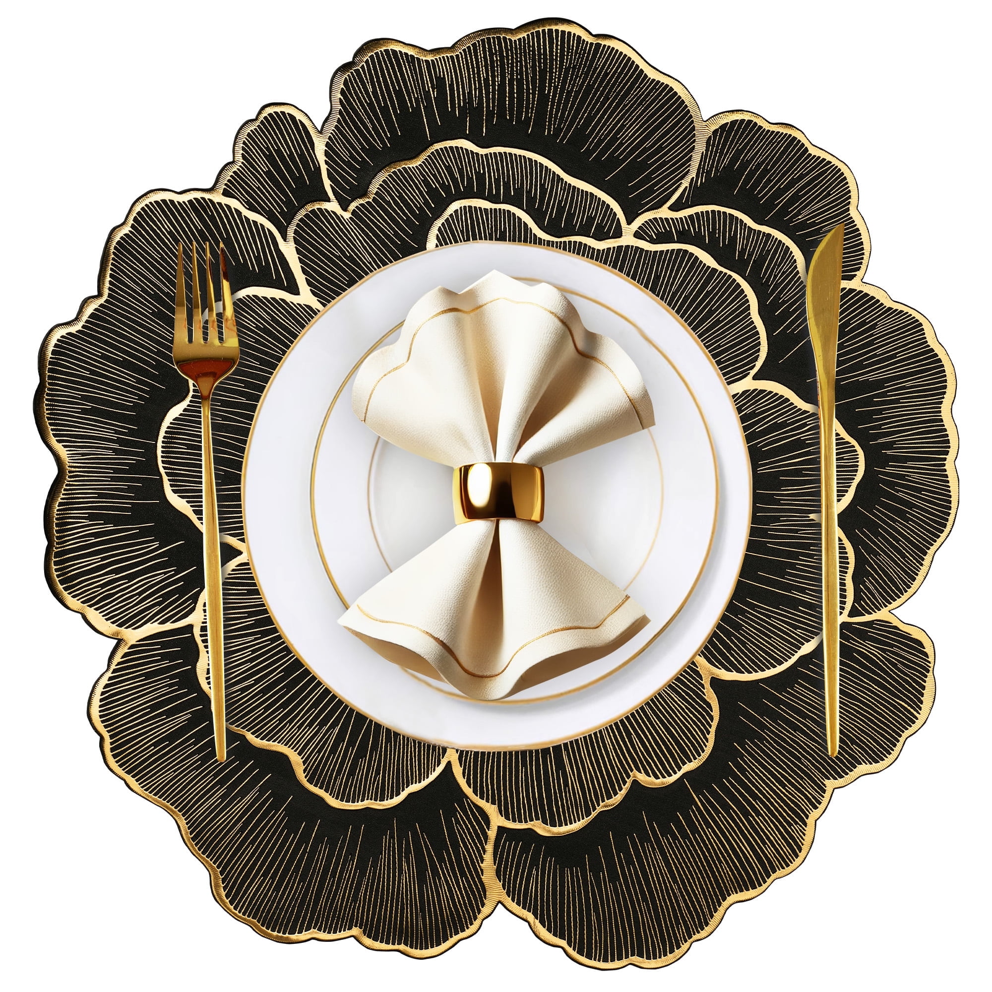 VCVCOO Round Placemats Set of 4, Black Gold Rose Floral Placemats, 15 ...