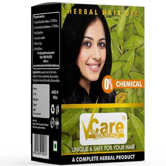 VCare Natural Herbal Hair Dye Powder for Men and Women|Apply for Dry Hair Black Color Boost ...