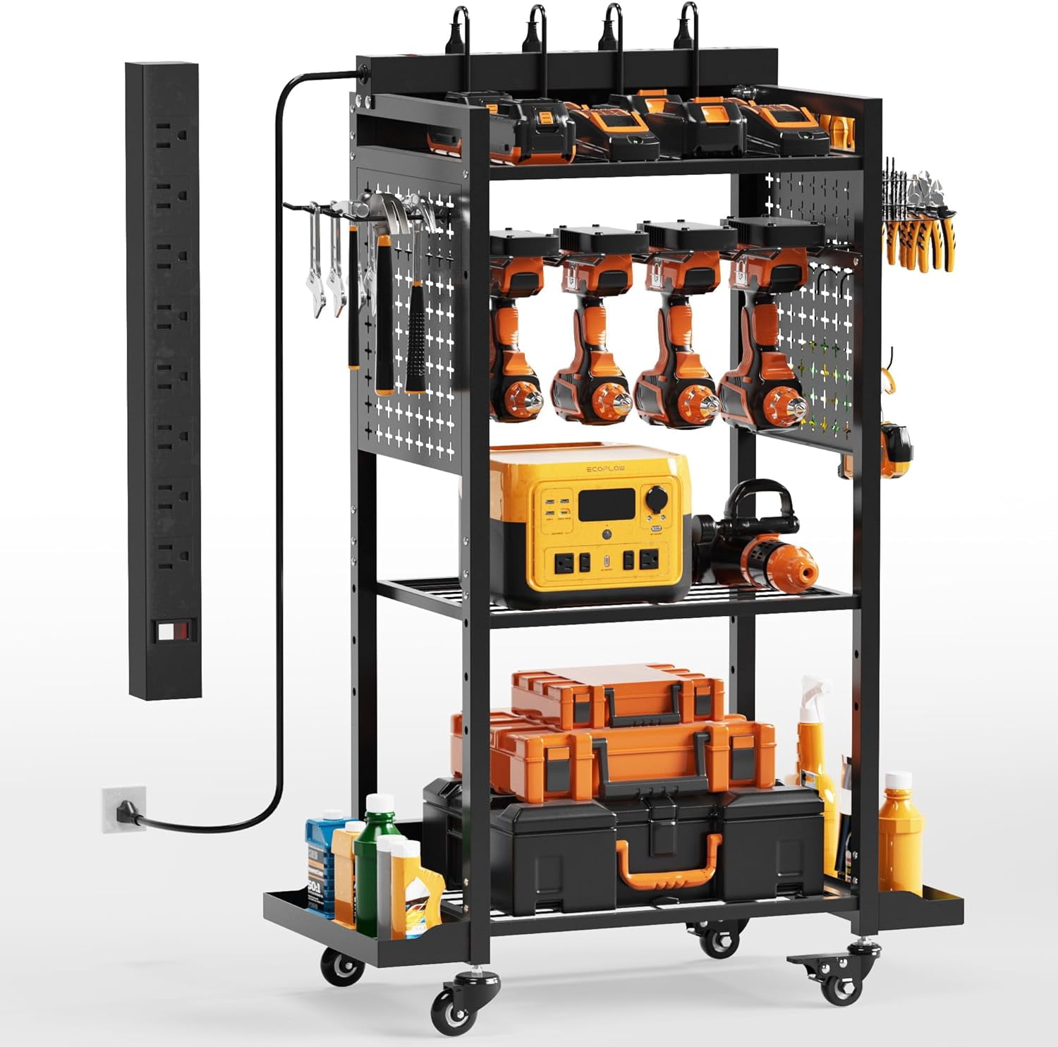 VDEVY Power Tool Organizer Cart with 8 Power Outlet & Adjustable ...
