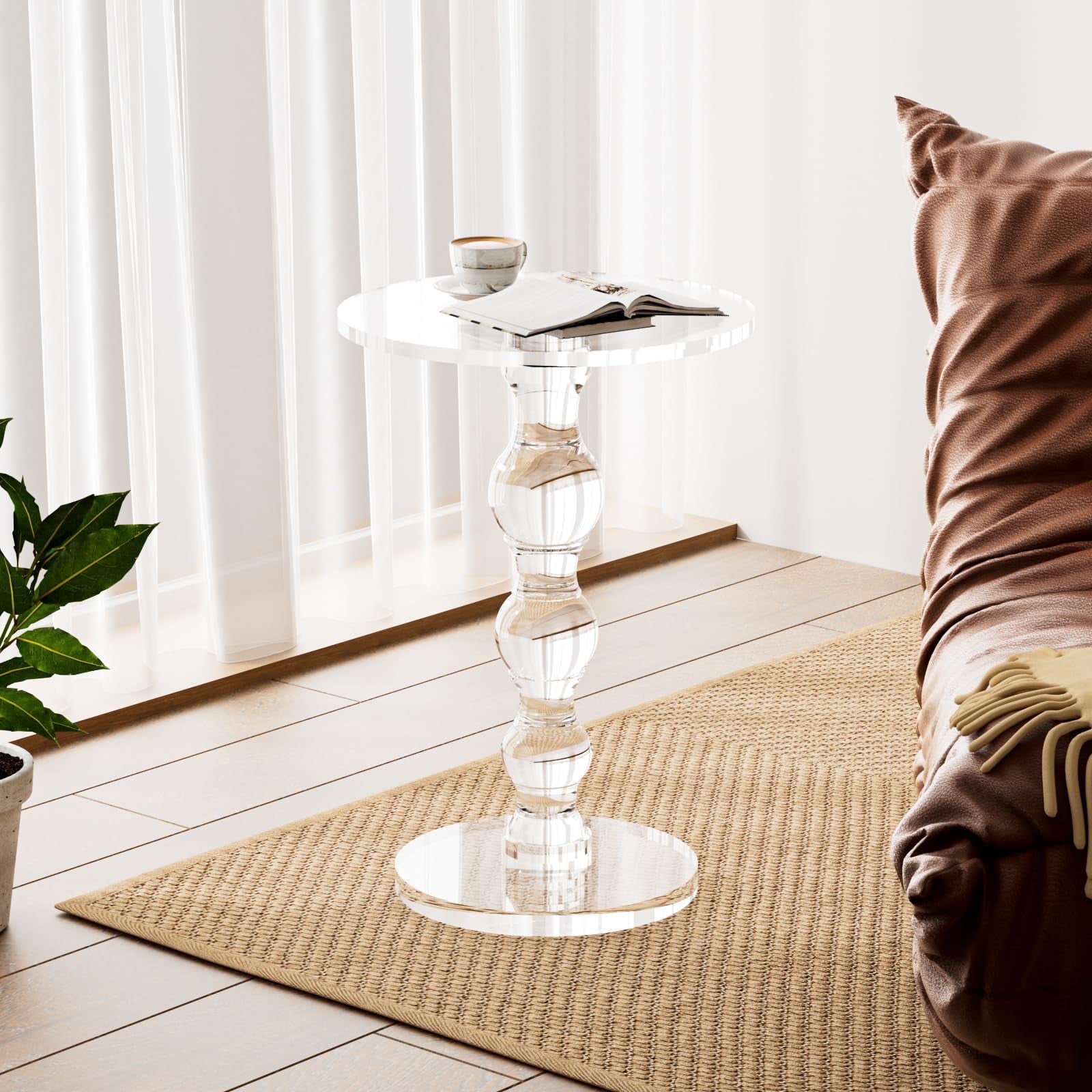 VDGPWA 16" Modern Acrylic Side Table, Clear Round Martini Table for ...