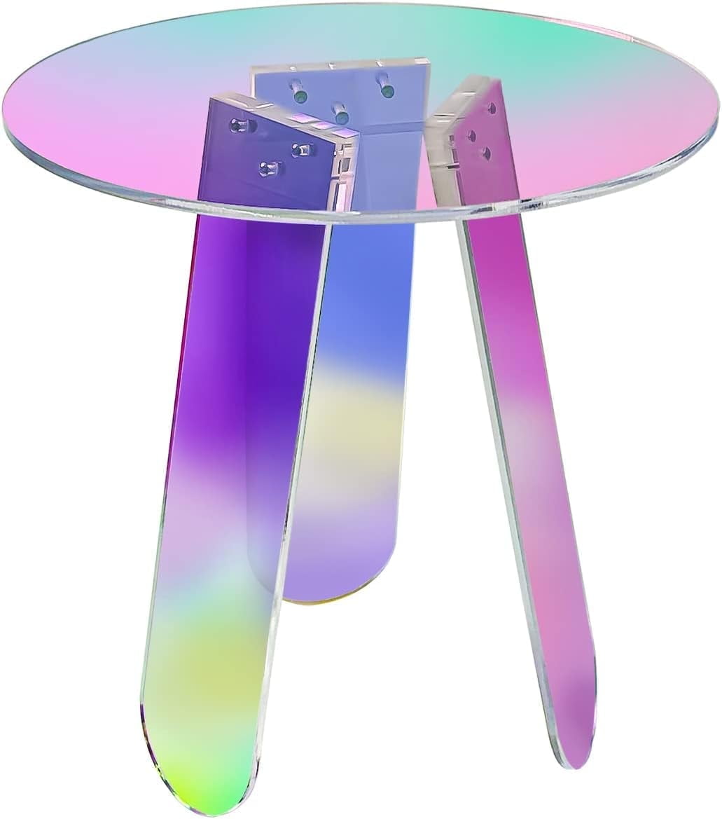 VDGPWA 17.7" Round Acrylic Side Table, Rainbow Colors End Tables, Easy ...