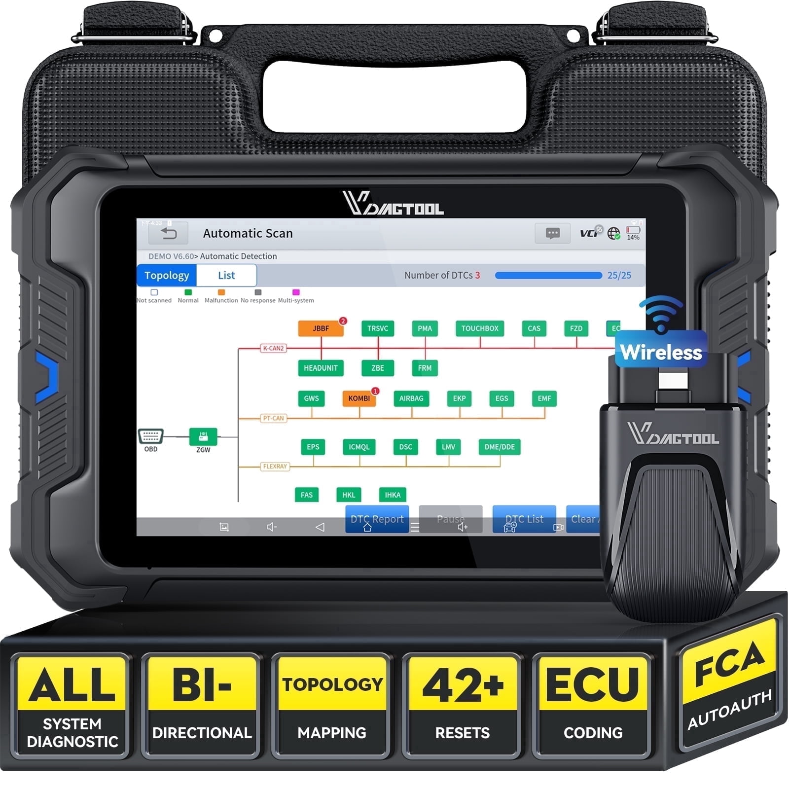 VDIAGTOOL VD80BT Automotive Bluetooth OBD2 Scanner with Topology ...