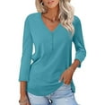 VDJ Button V Neck Tops for Women 3/4 Sleeve Comfort Soft Tshirts Basic ...