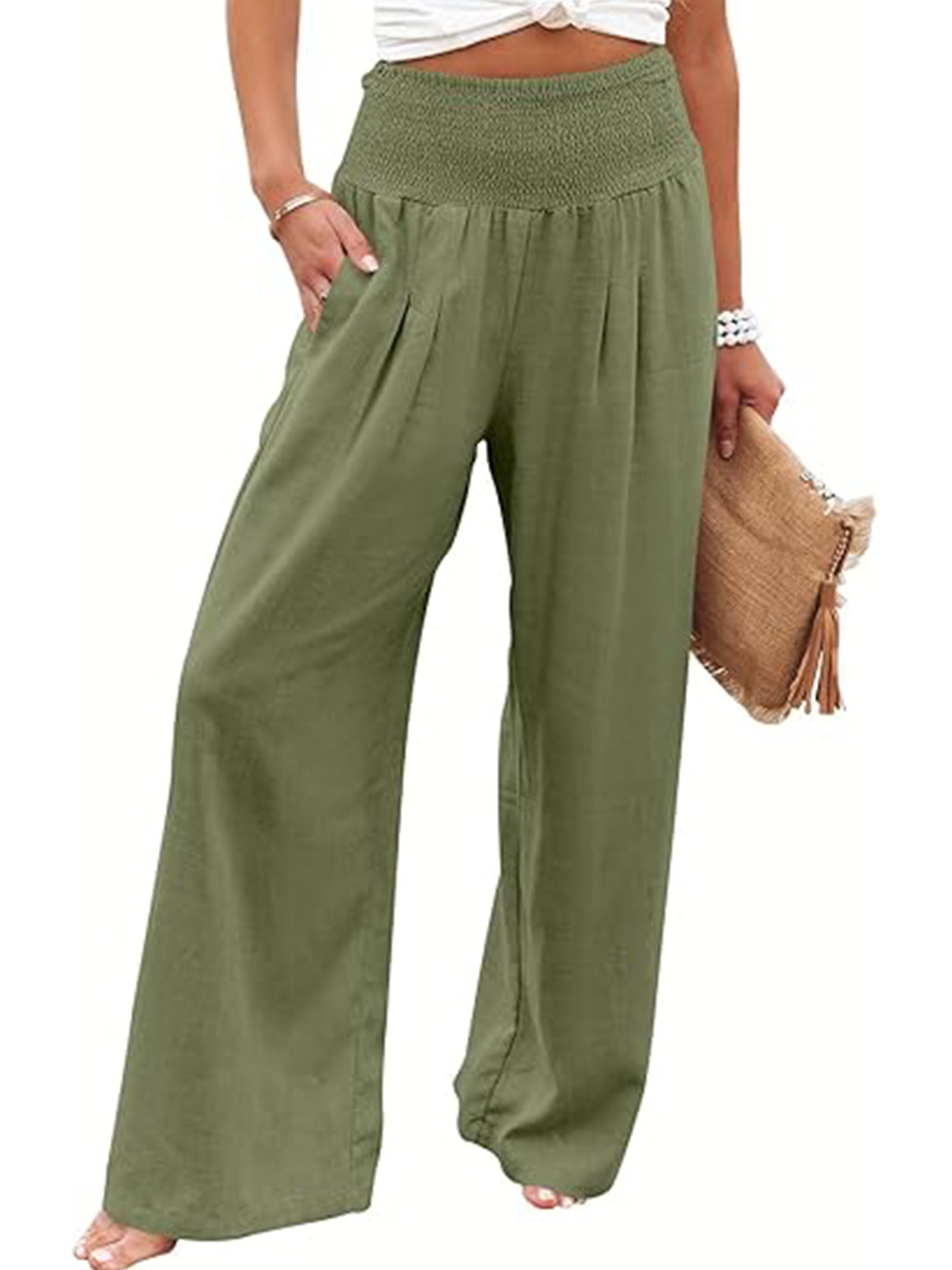 VDJ Palazzo Lounge Pants for Women Casual Comfy High Waist Flowy Green ...
