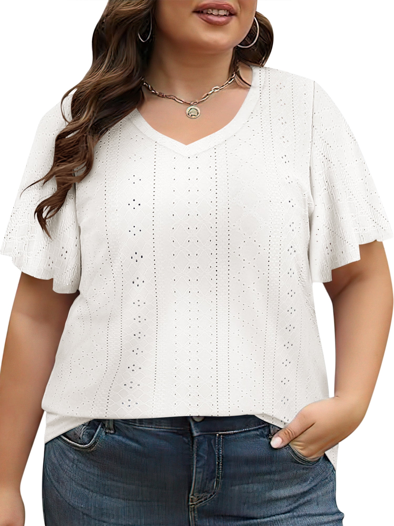 VDJ Plus Size Women Tops Summer Short Sleeve Crew Neck Tunics Oversized ...