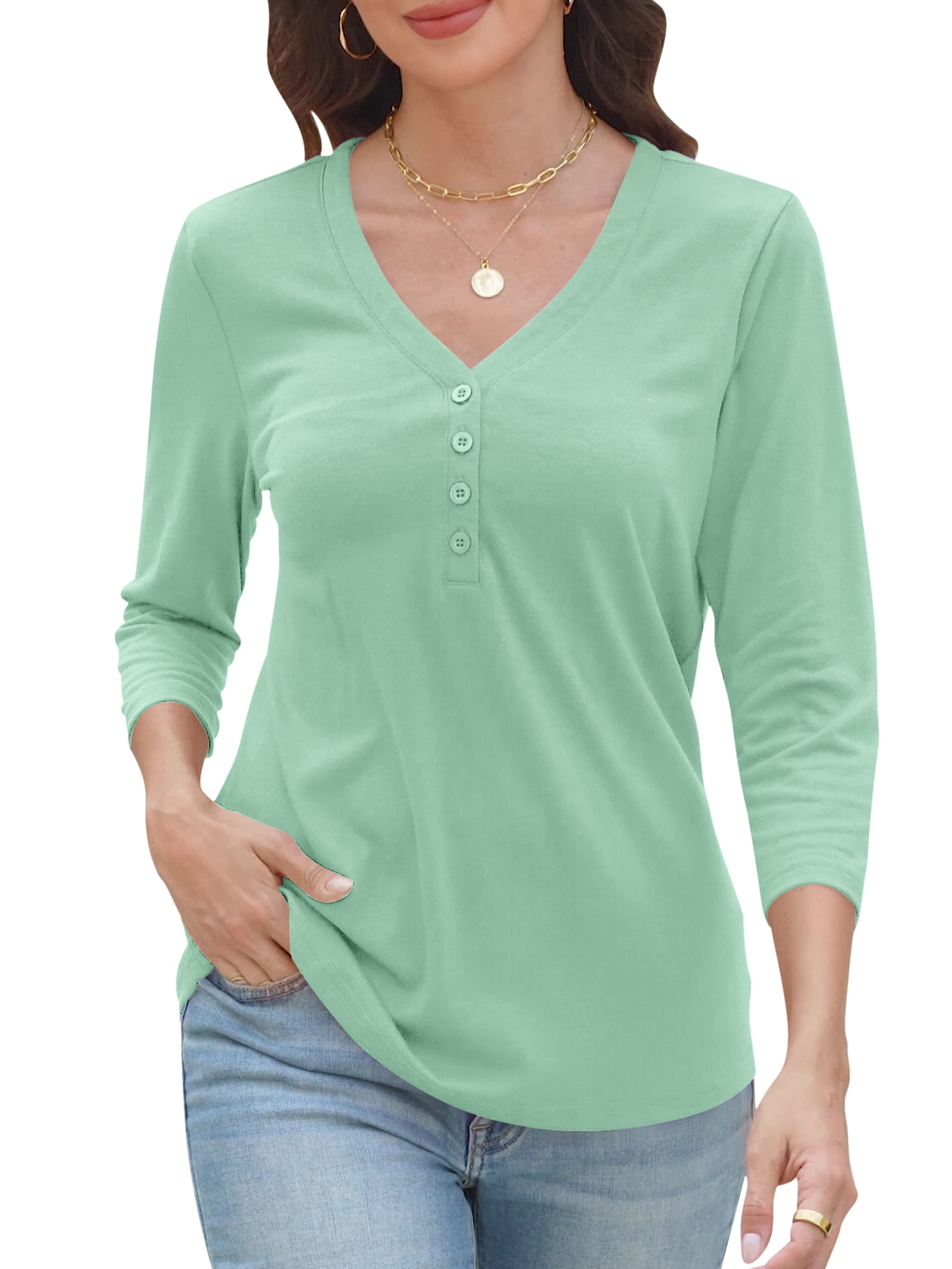 VDJ Tops for Women Button V Neck Stylish Summer Tops Leisure Baggy ...