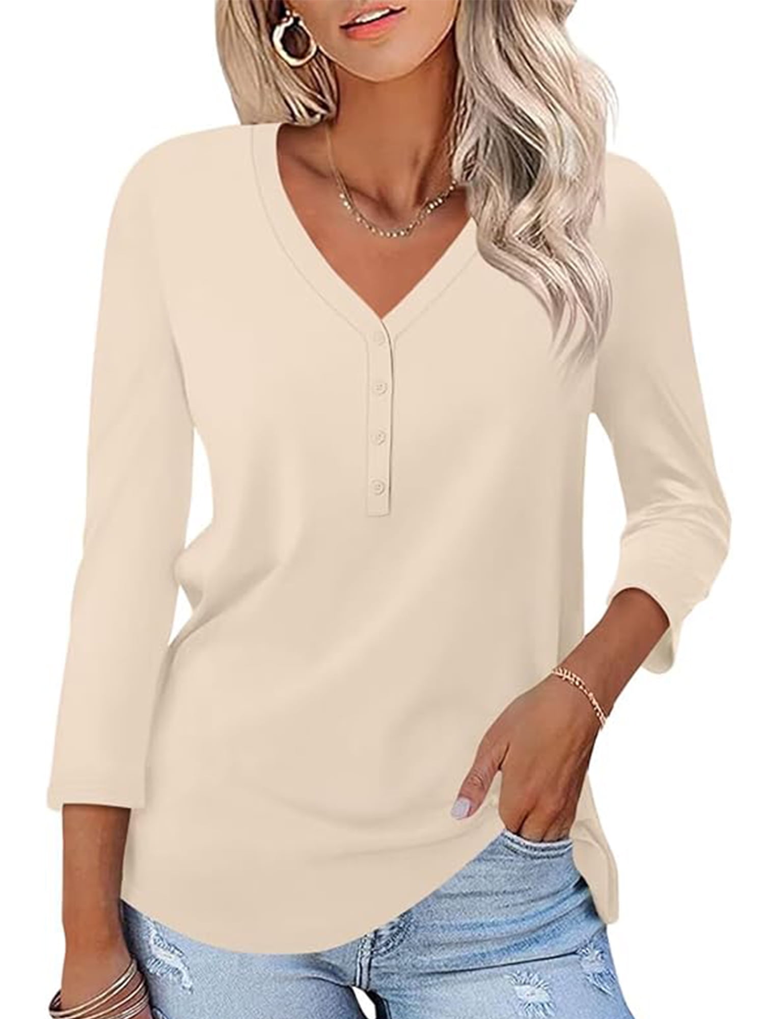 VDJ Women Loose Casual 3/4 Sleeve V Neck Tunic Tops for Women Summer ...