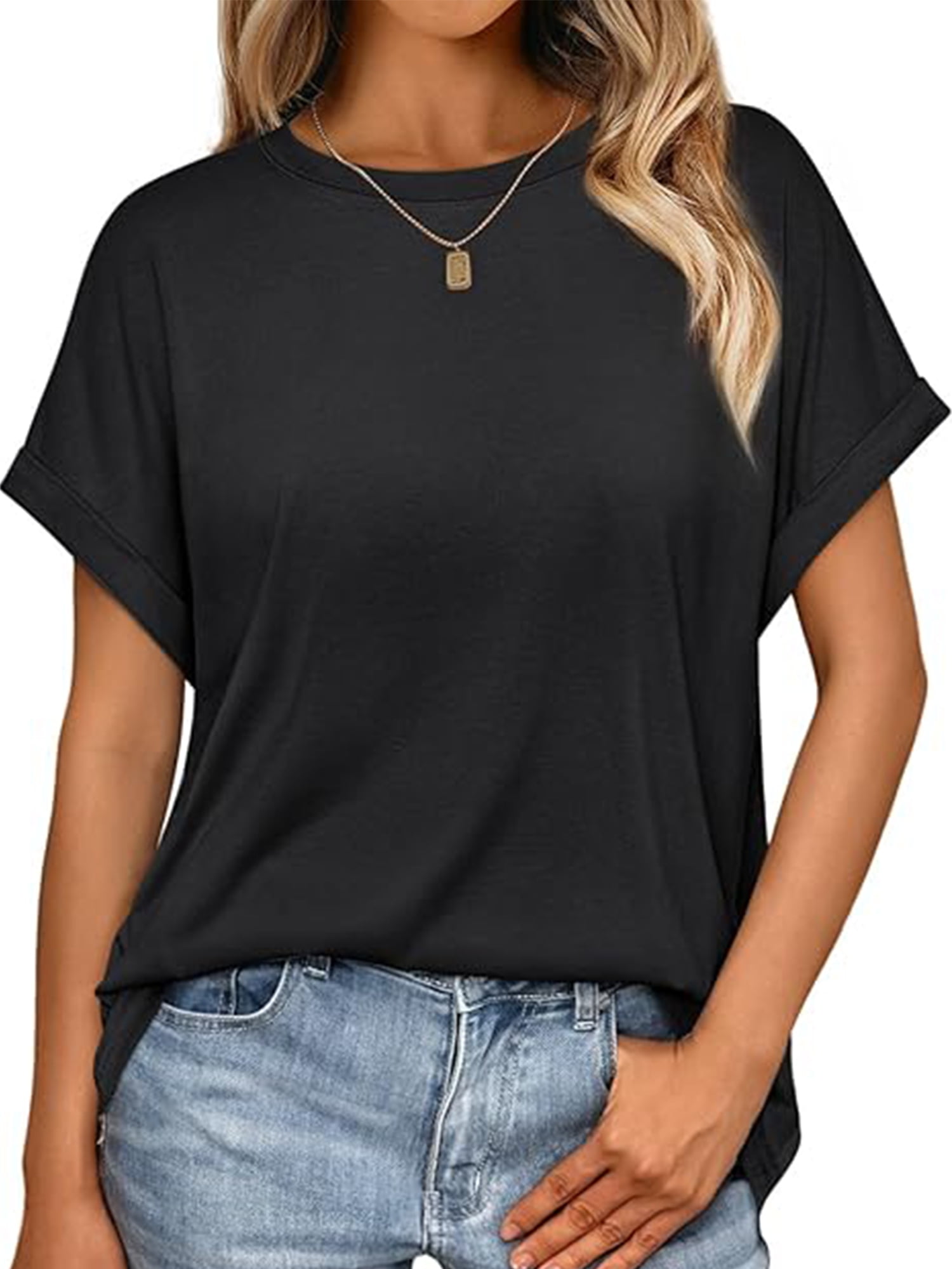 VDJ Women Casual Tops Summer Short Sleeve Crew Neck T Shirts Trendy ...
