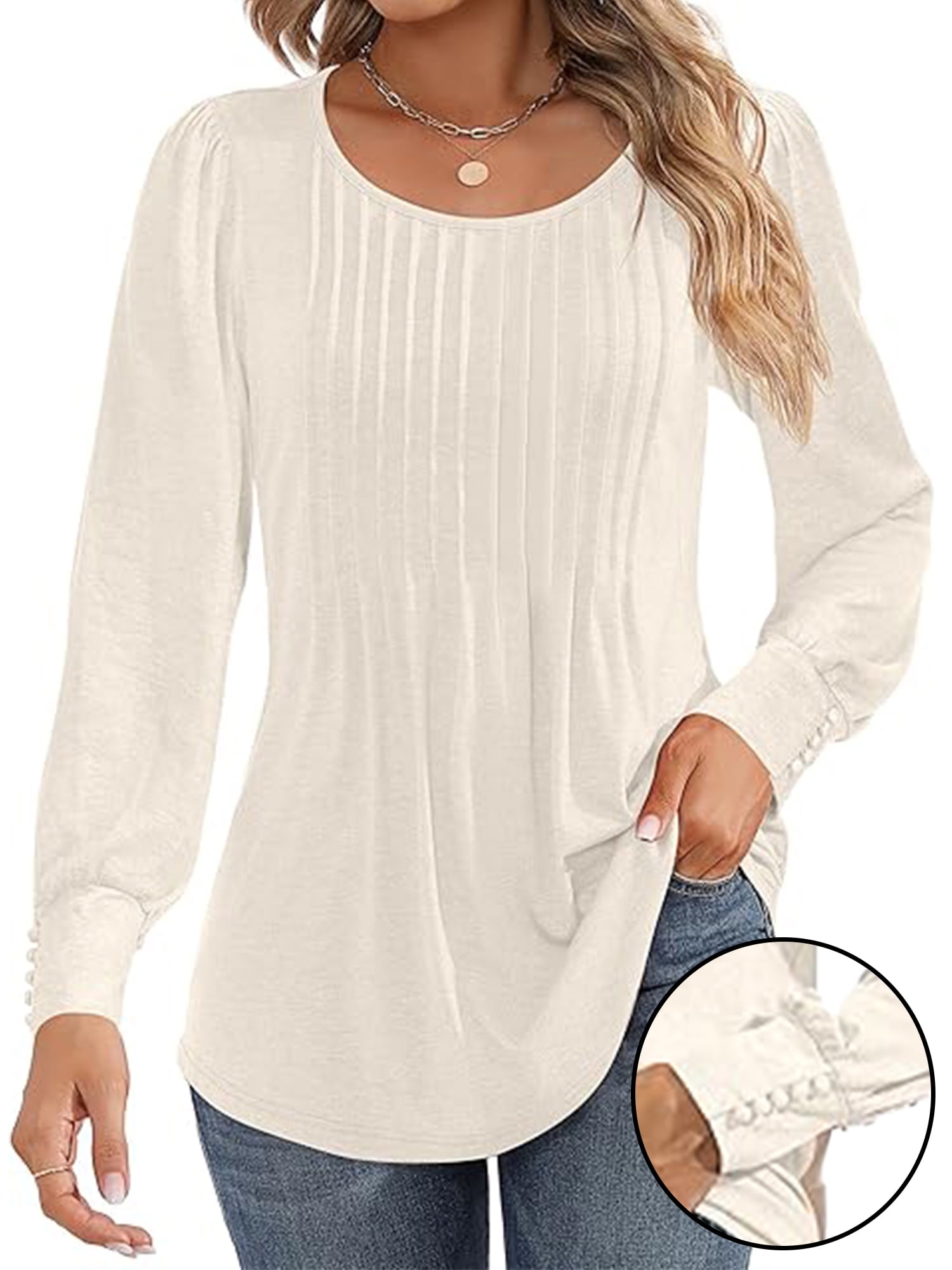 VDJ Women Long Sleeve Tops Solid Color Fashion Dressy Blouse Casual ...