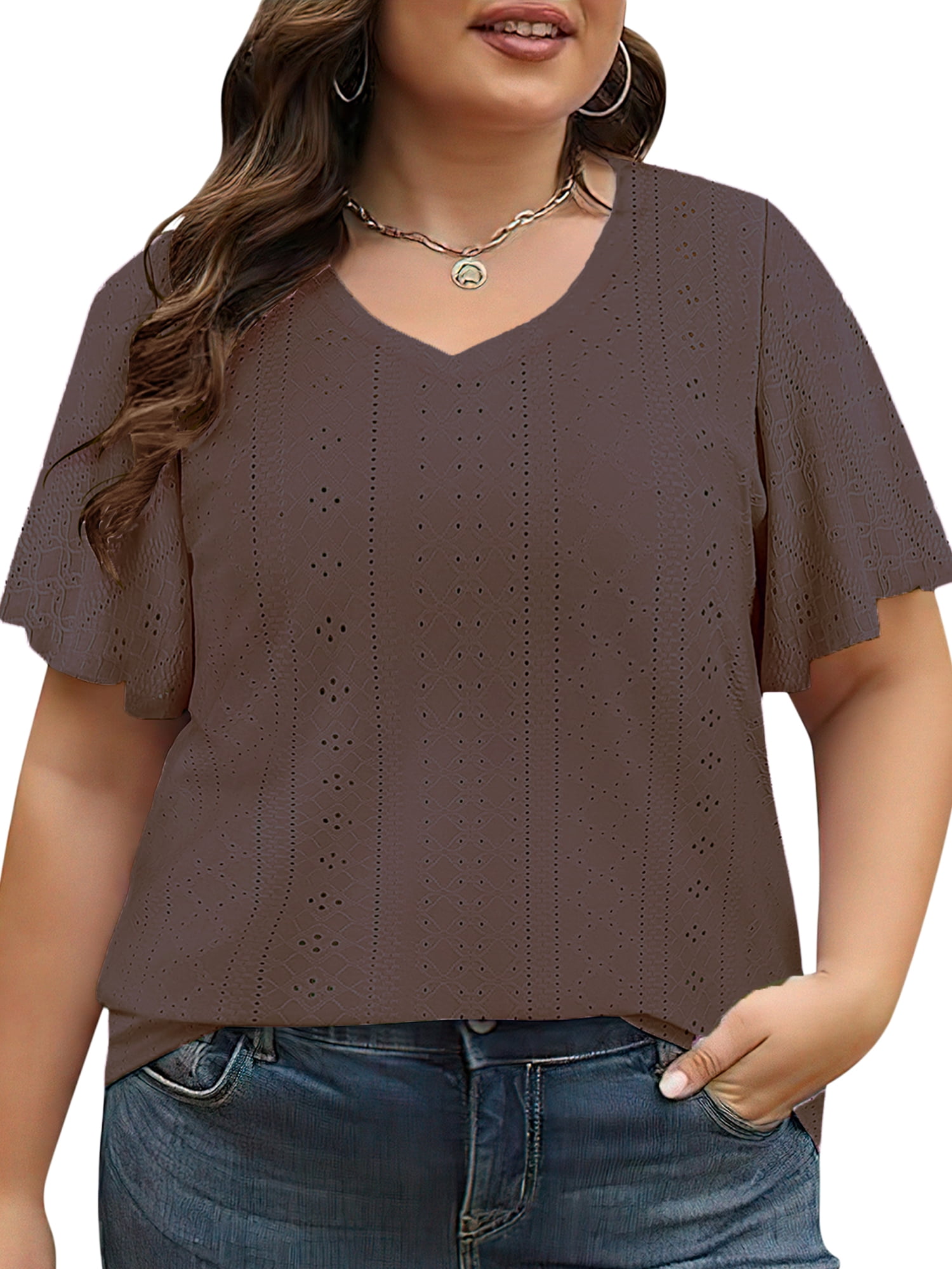 VDJ Women Plus Size tops Summer T shirts V Neck Flare Short Sleeve ...