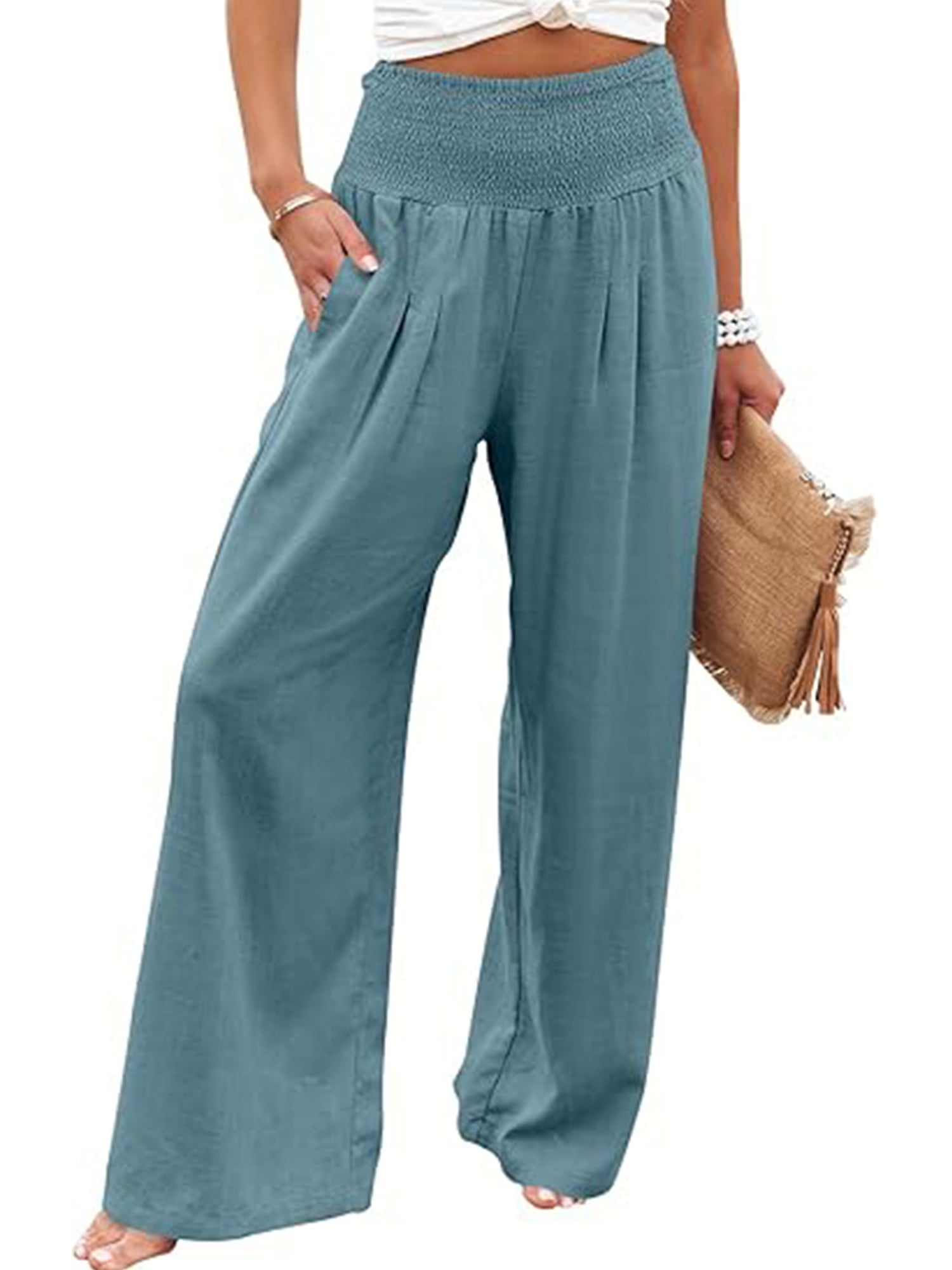 VDJ Women's Pants Summer Bohemian Wide Leg Flowy High Waist Holiday ...