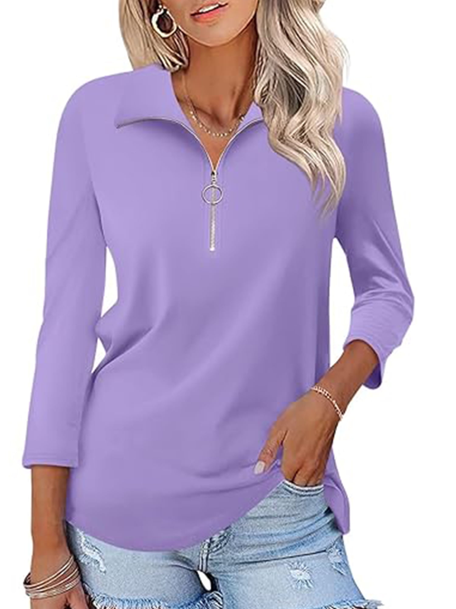 VDJ Women's V Neck 3/4 Sleeve T Shirt Solid Color Casual Basic Tops ...