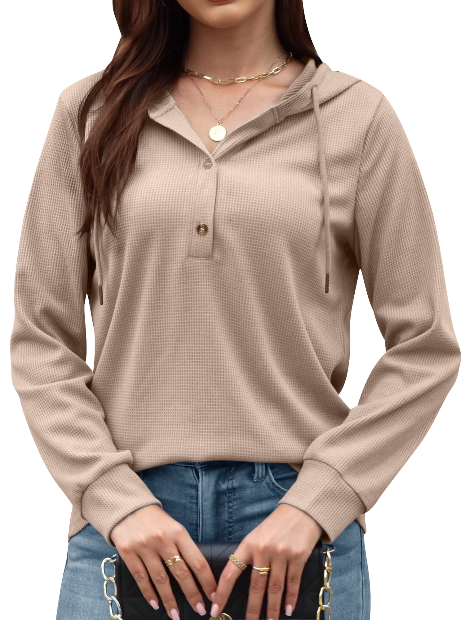 VDJ Womens Fall Tops Hoodies Pullover Casual Long Sleeve Button Hooded ...