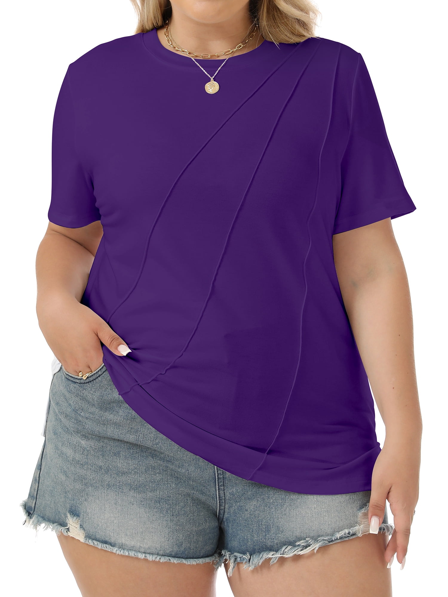 VDJ Womens Plus T Shirts Short Sleeve Casual Dressy Blouse Fashion ...