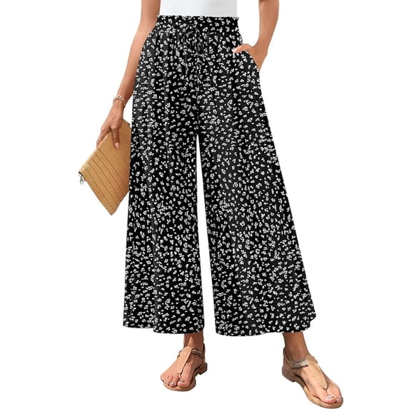 VDJ Womens Summer Wide Leg Capris Pants High Elastic Waist Loose Long ...