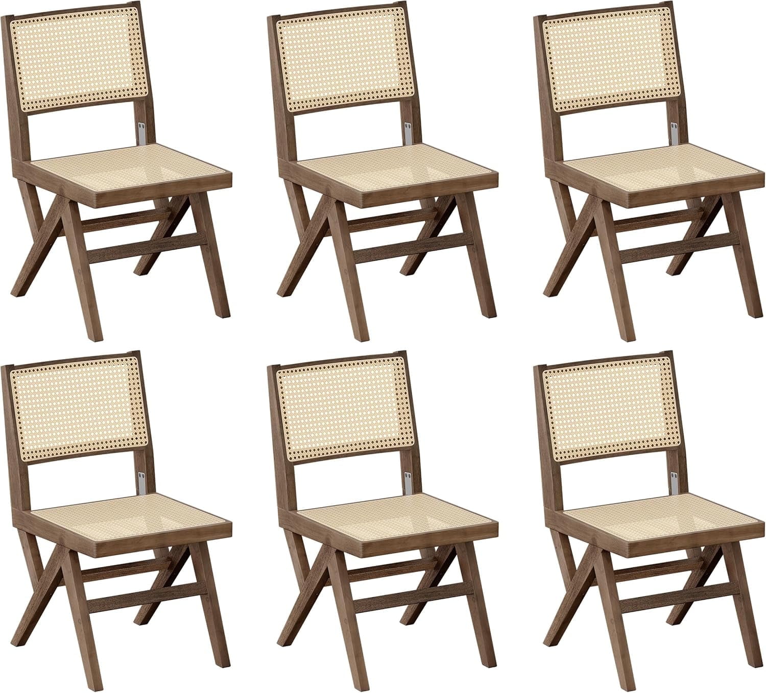 ANHDAH Set of 6 Armless Rattan Dining Chairs - Mid Century Modern Woven ...