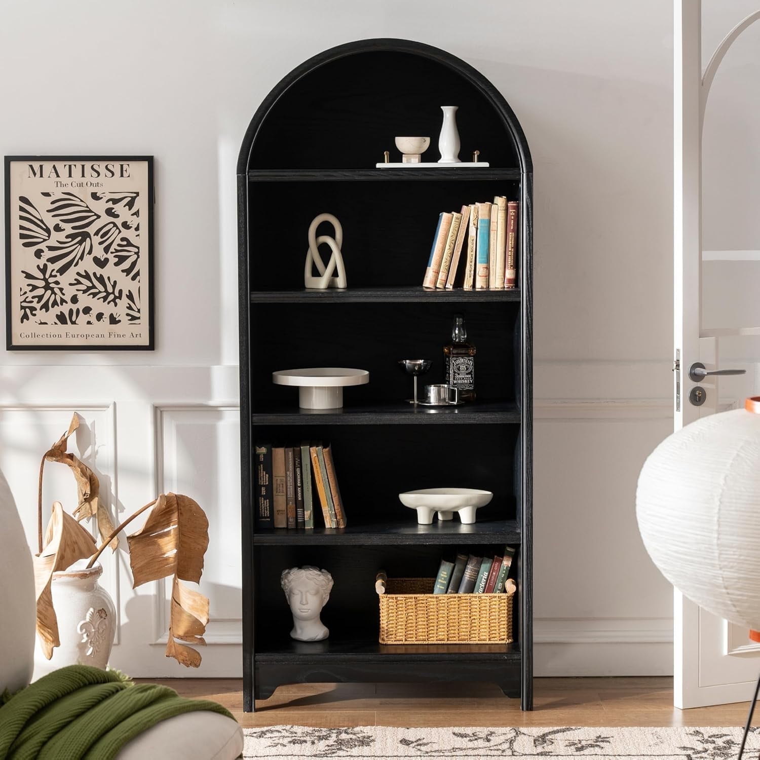 ANHDAH 5-Tier Bookcase - 71" Vintage Shelf, Solid Wood w/Natural Veneer ...