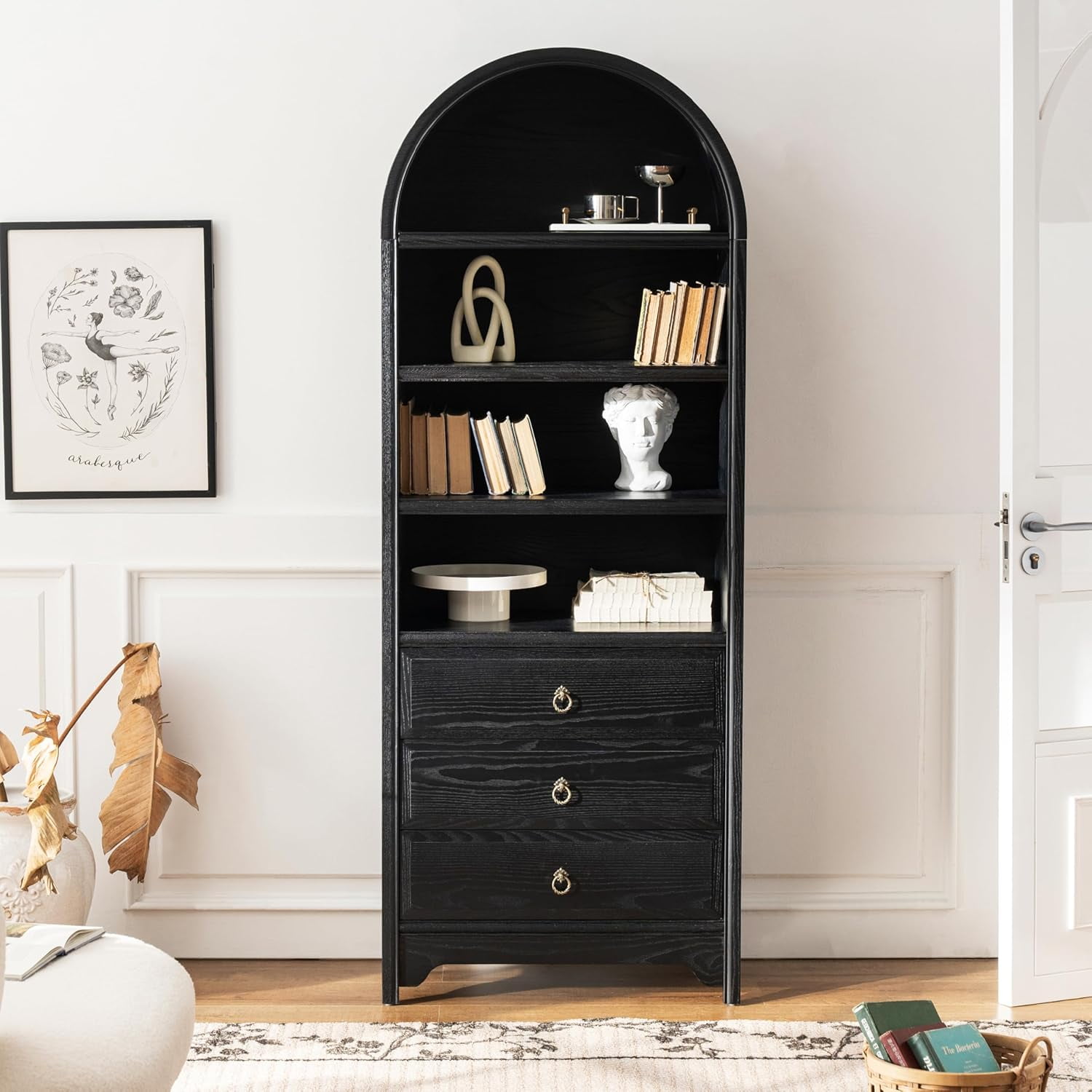 VDNEND Solid Wood Arched Bookcase- Natural Wood Veneers& Water Based ...